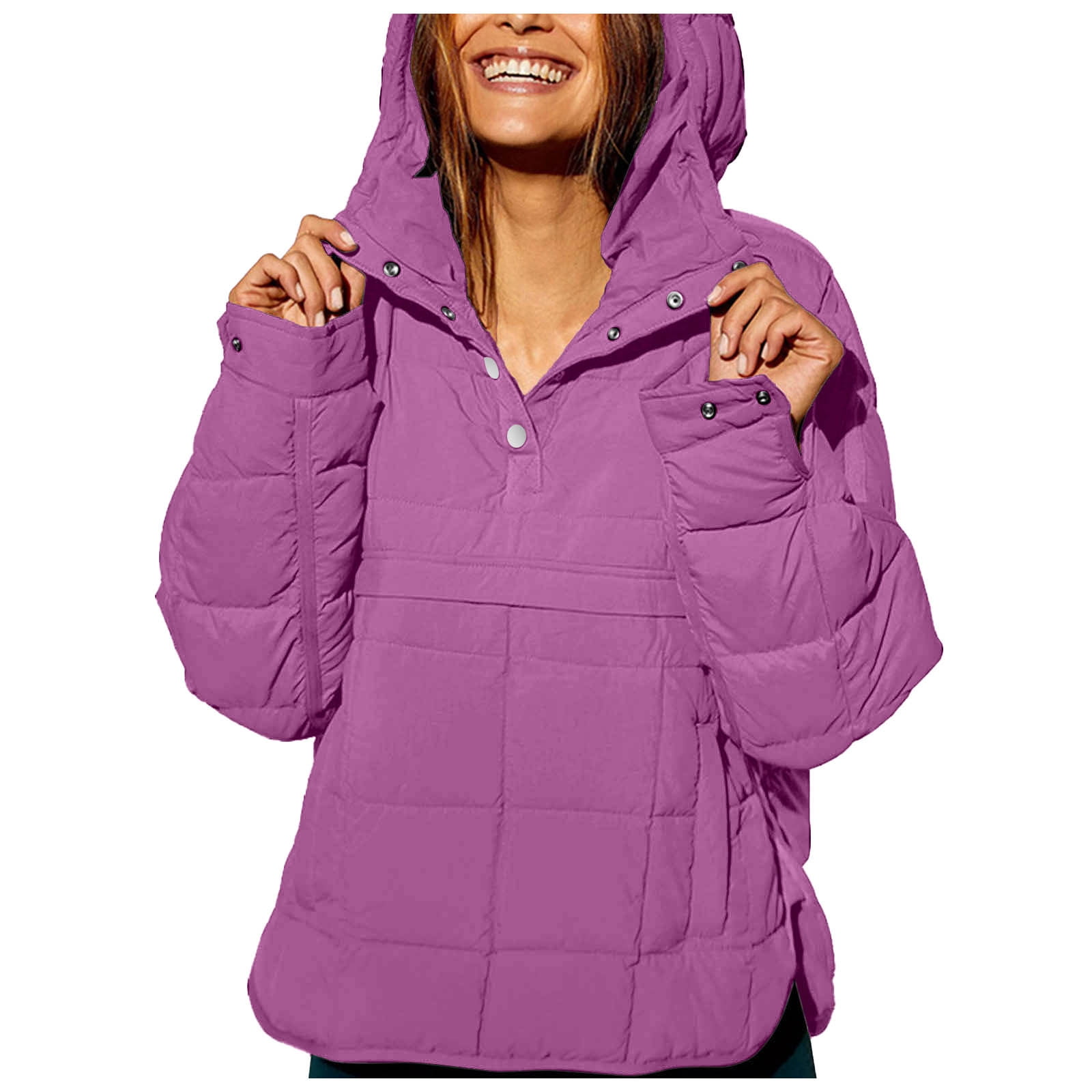 eileial Womens's Lightweight Puffer Coat Long Sleeve Button Quilted ...