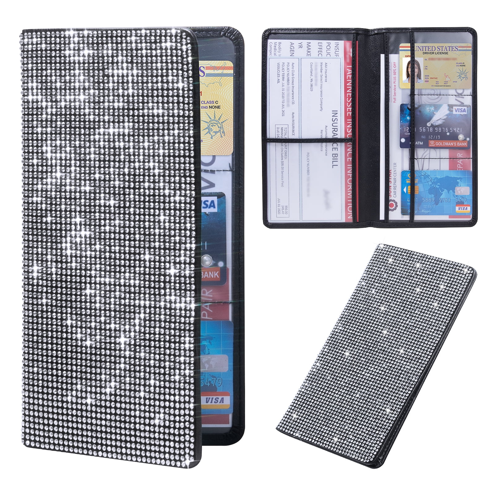 eing Car Registration and Insurance Holder, Leather Vehicle Glove Box ...