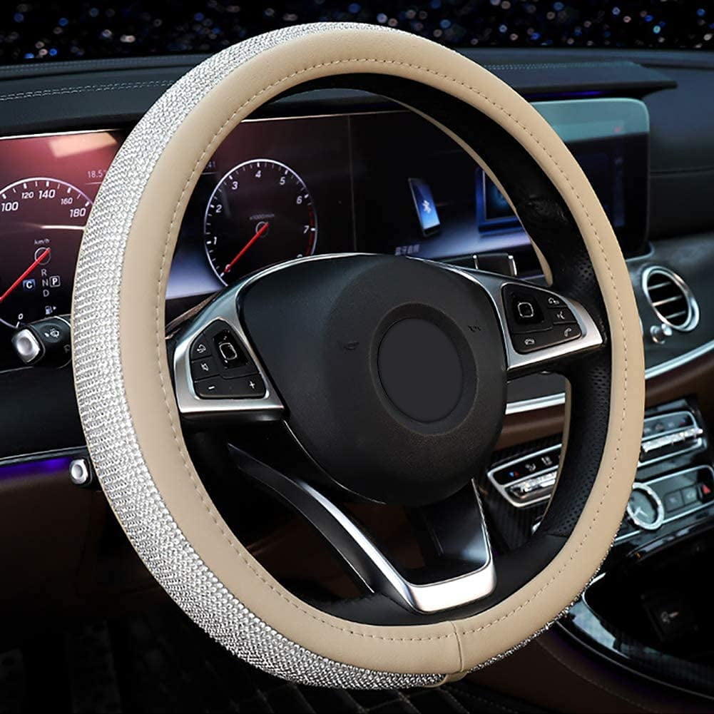 eing Car Steering Wheel Cover with Bling Crystal Diamonds Leather ...