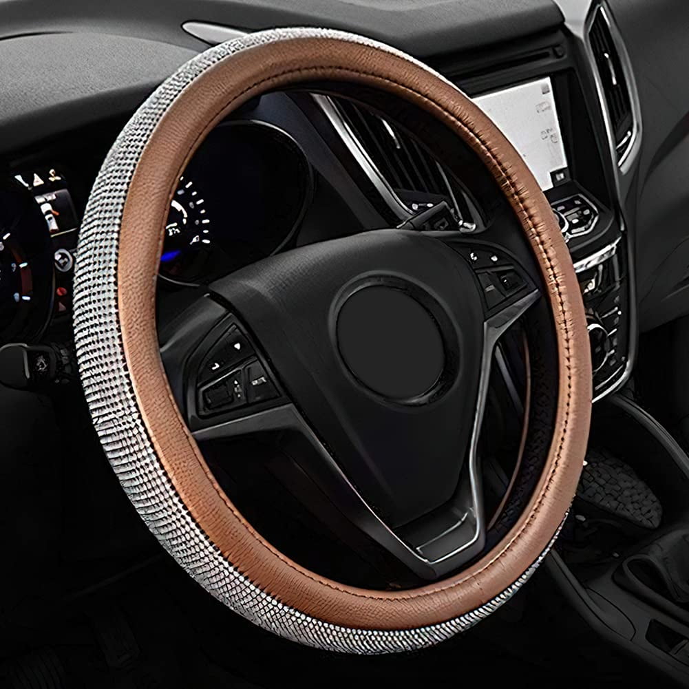 eing Car Steering Wheel Cover with Bling Crystal Diamonds Leather ...