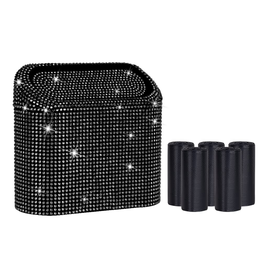 eing Car Trash Can with Lid, Bling Crystal Mini Vehicle Trash Bin Car ...