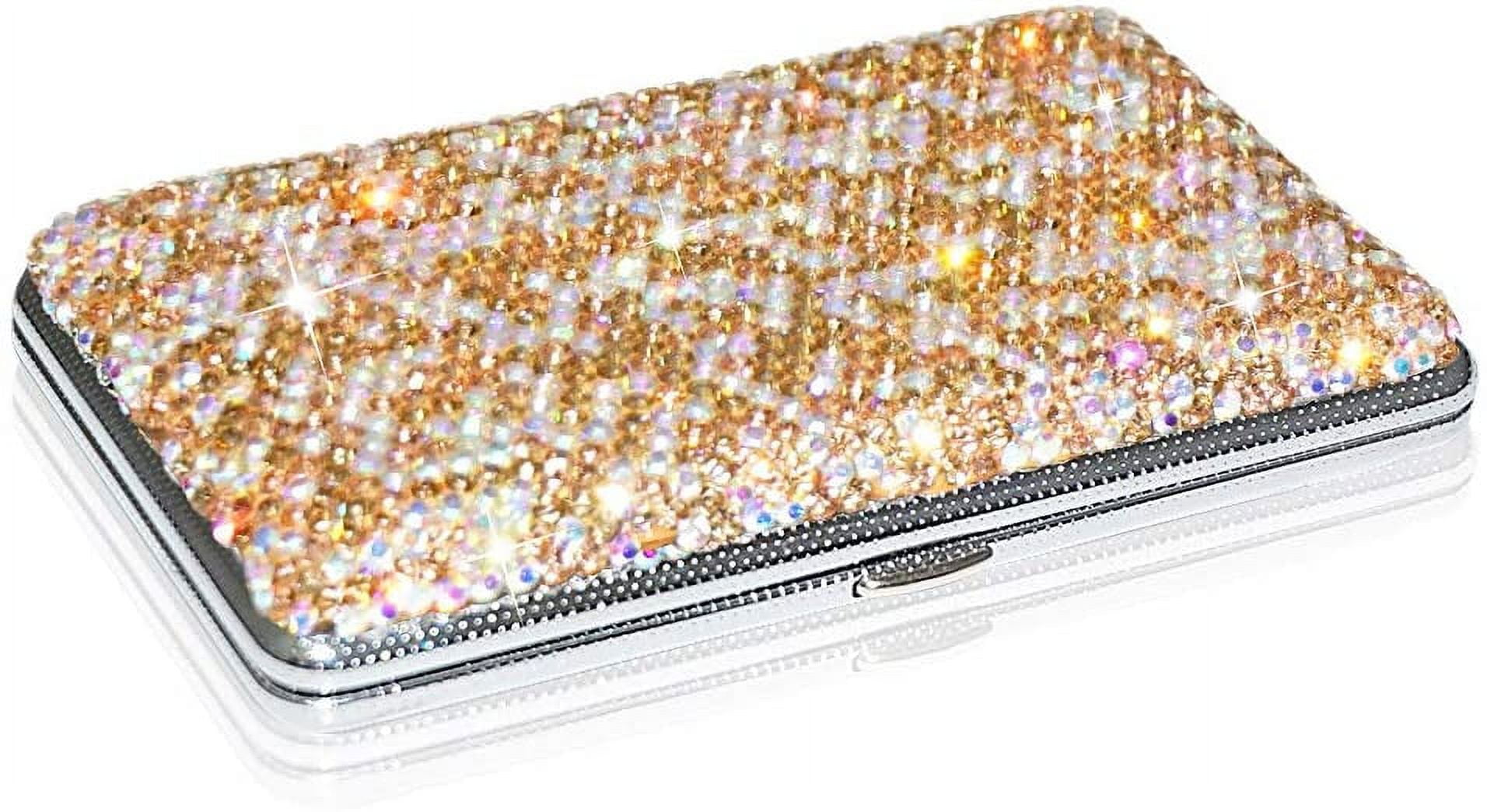 eing Cigarette Case Bling Crystal Double Sided Spring Clip Open Pocket ...