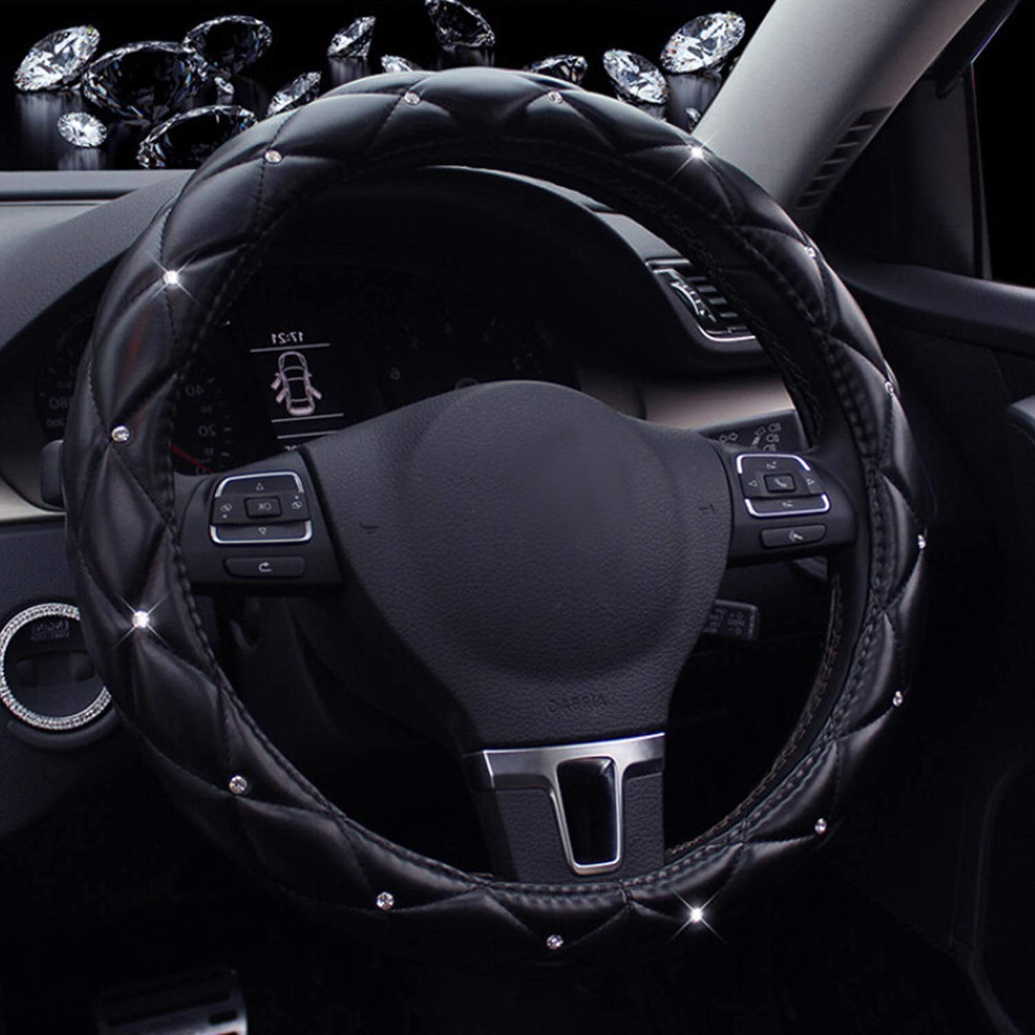 eing Steering Wheel Cover for Women,Leather Bling Cute Car Steering ...