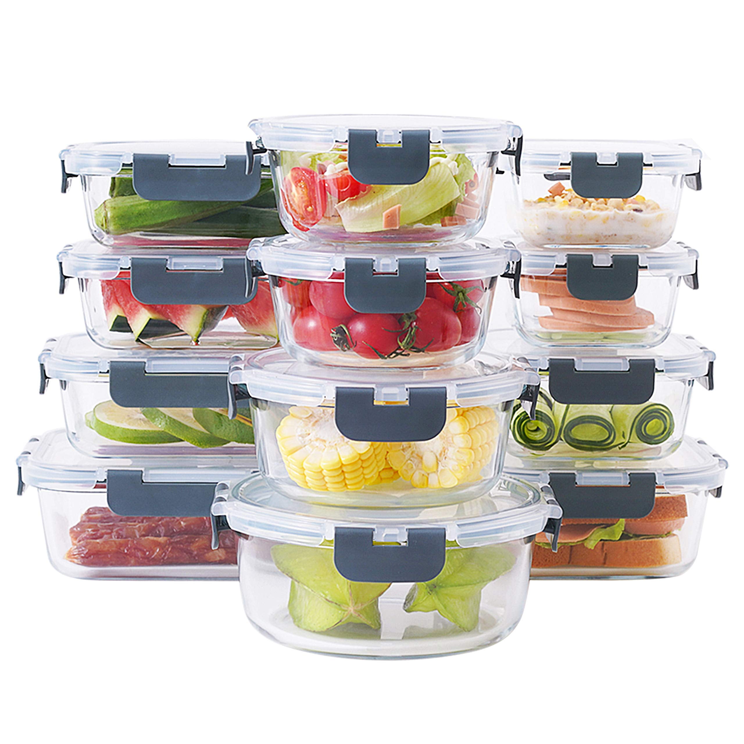 elabo 24-Piece Glass Food Storage Containers Set with Lids - Airtight ...
