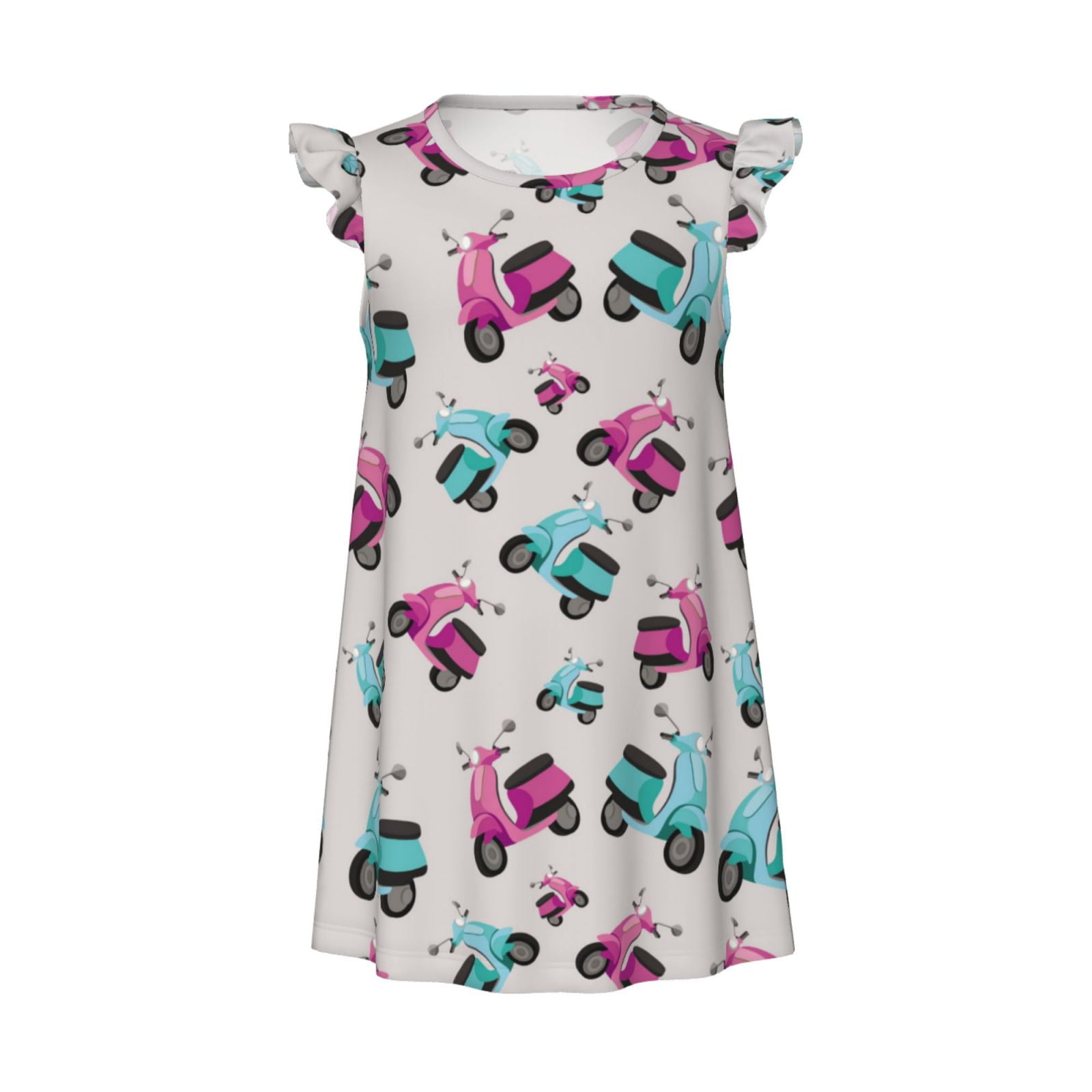 electric Bike Pattern Girls Nightgown, Flutter Short Sleeves Night ...