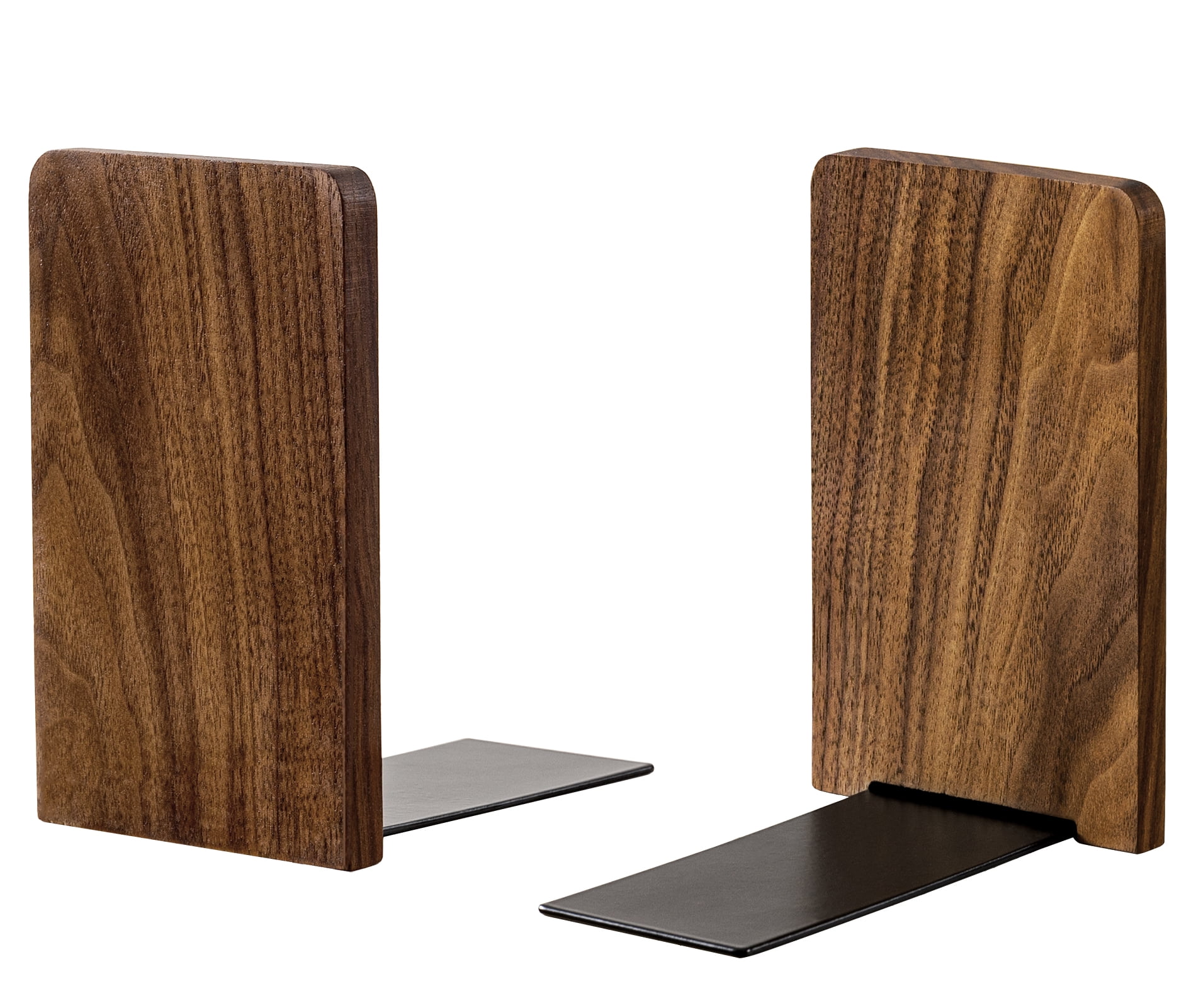 eletecpro 1 Pair Black Walnut Wood Book Ends with Non-Skid Pad and ...