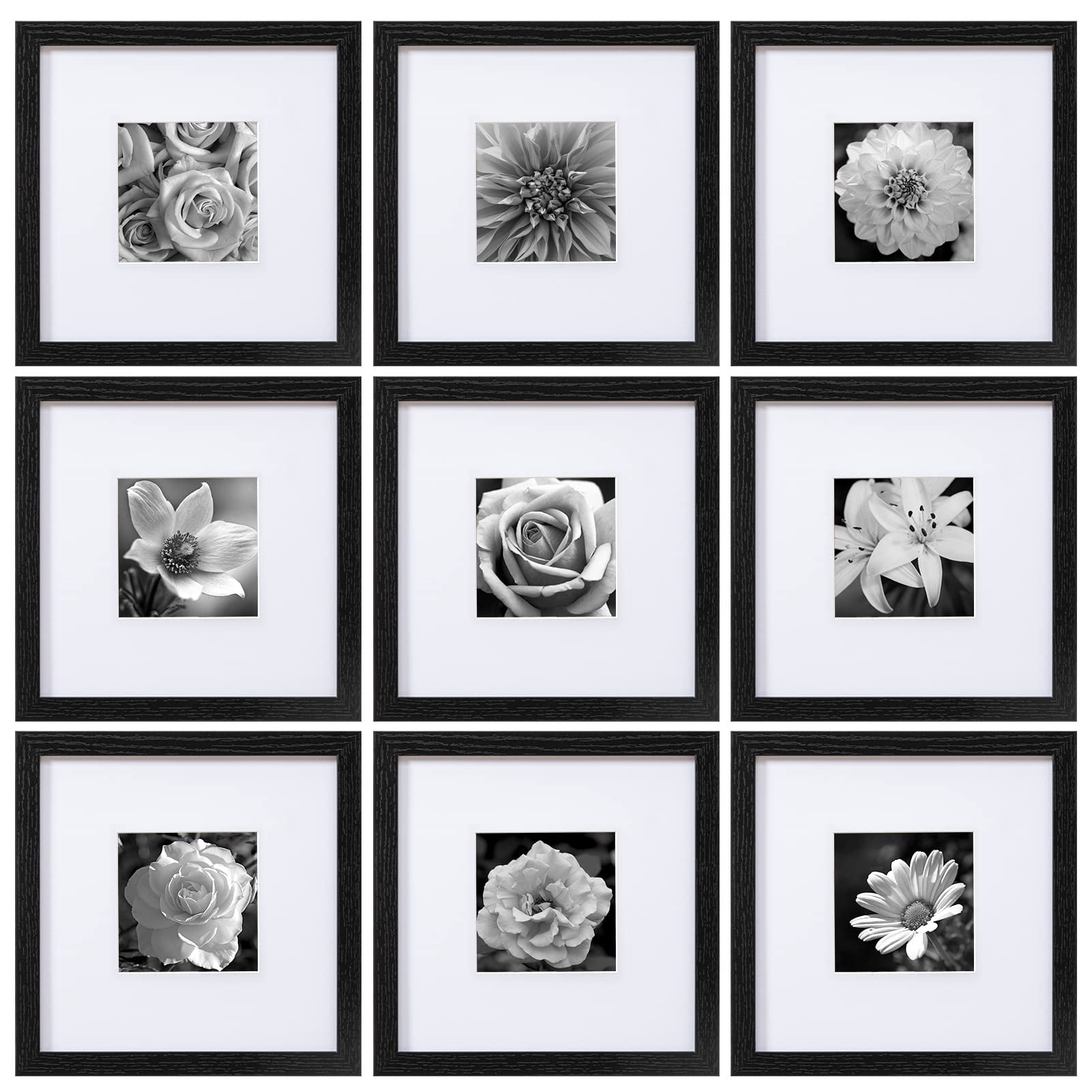 eletecpro 10x10 Picture Frame Set of 9 - Wooden Square Frame Displays ...
