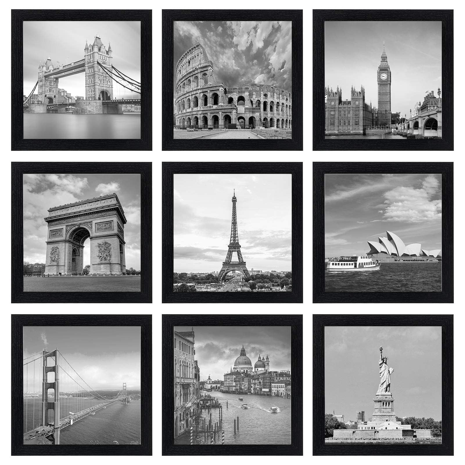 eletecpro 8x8 Picture Frames in Black Set of 9, Wooden Square Frame ...