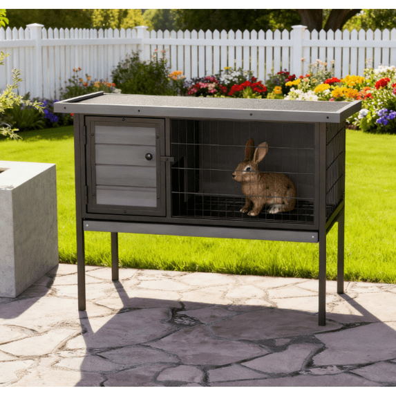 elevated gray wooden rabbit hutch with no leak tray pet cage - Walmart.com