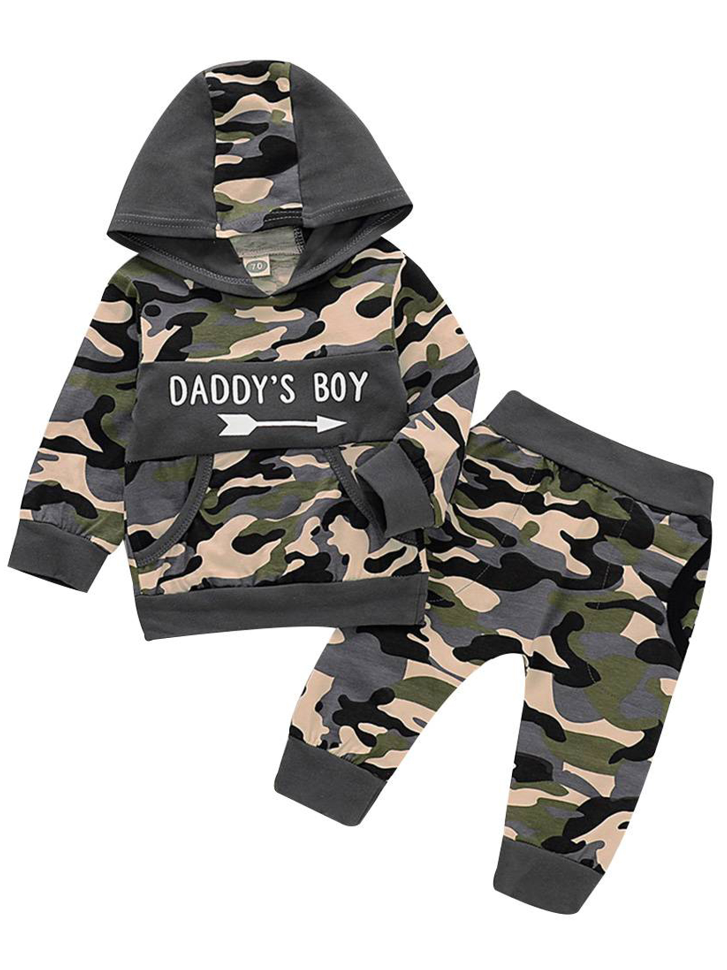 elfinBE Newborn Baby Boy Toddler Camouflage Hooded Long Sleeve Top And Pants 2PCs Outfits Set, 0 ...