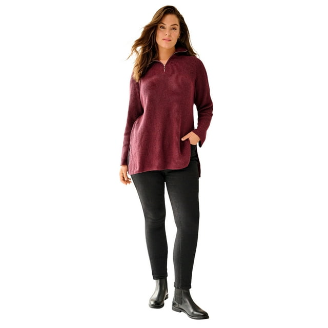 ellos Plus Size 1/4 Zip Sweater Tunic With Side Slits - Walmart ...