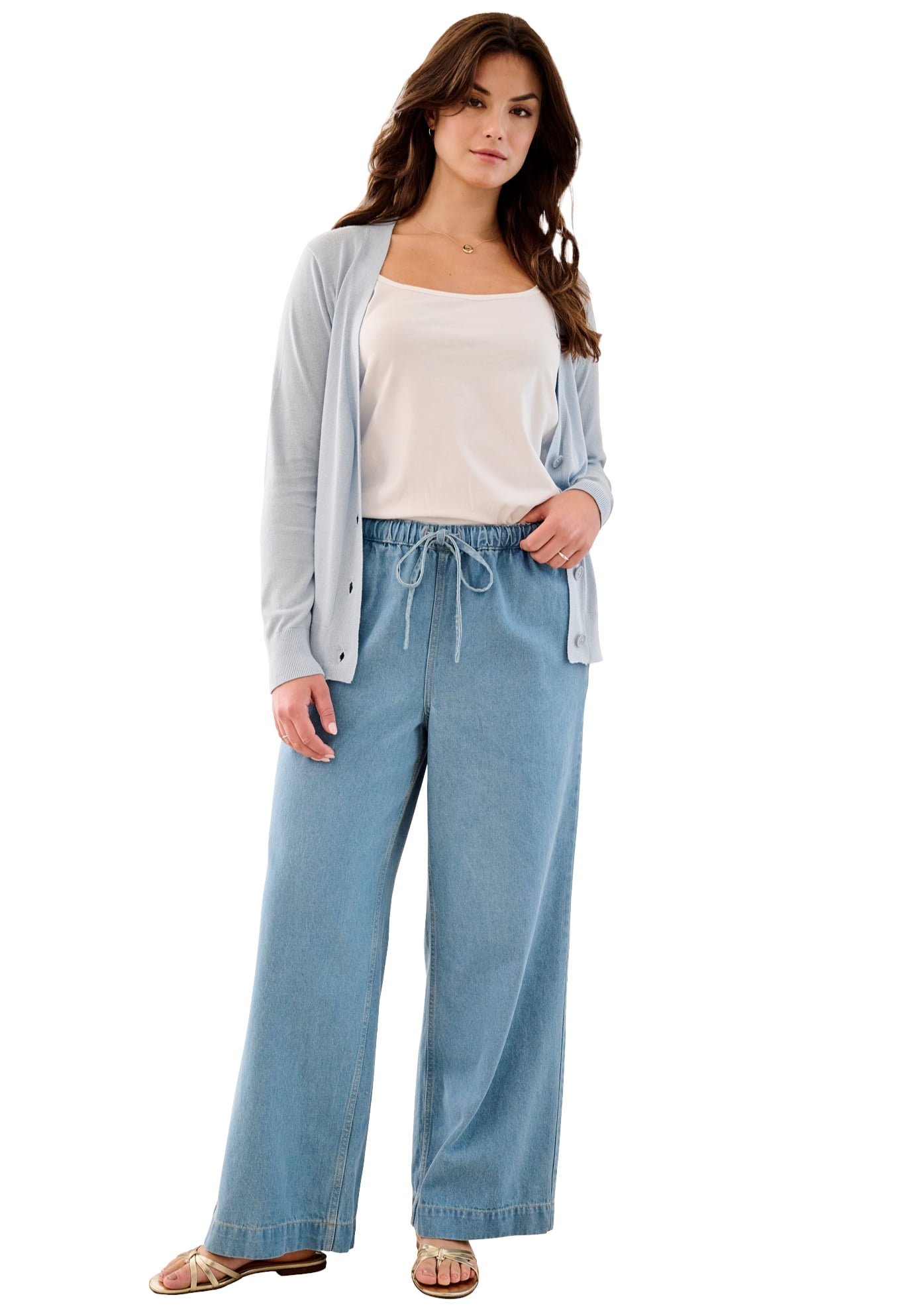 Ellos Plus Size Lightweight Fine Knit Relaxed V-Neck Boxy Cardigan ...