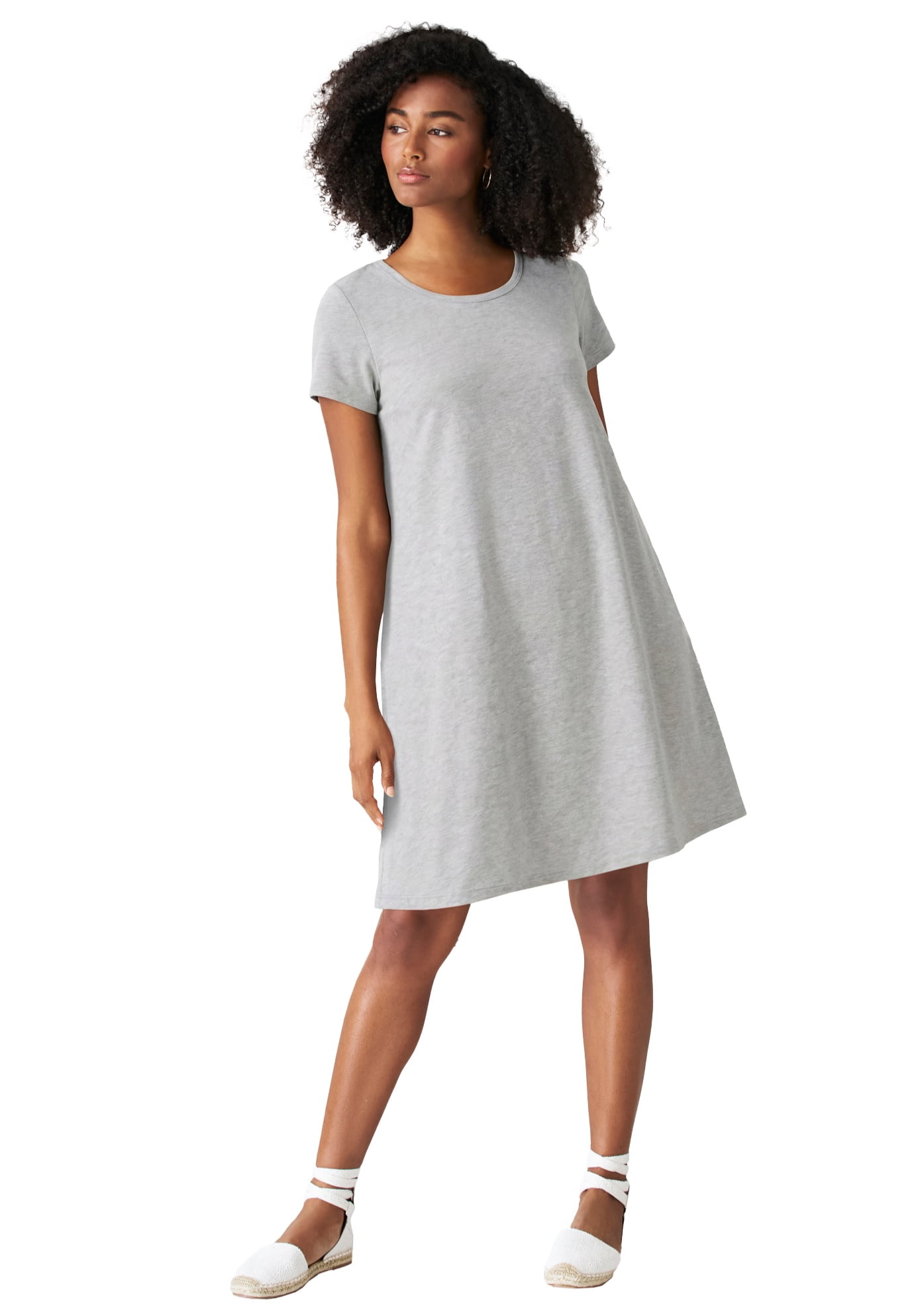 Ellos Plus Size Cotton Spandex Scoop Neck Short Sleeve A Line Tee Dress ...