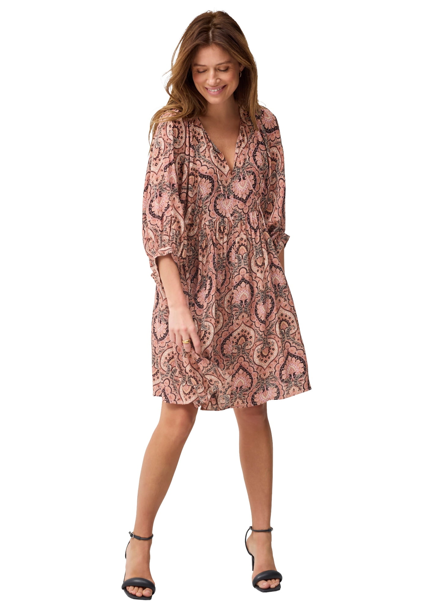 ellos Plus Size Crinkle Keyhole Empire Dress - Walmart.com