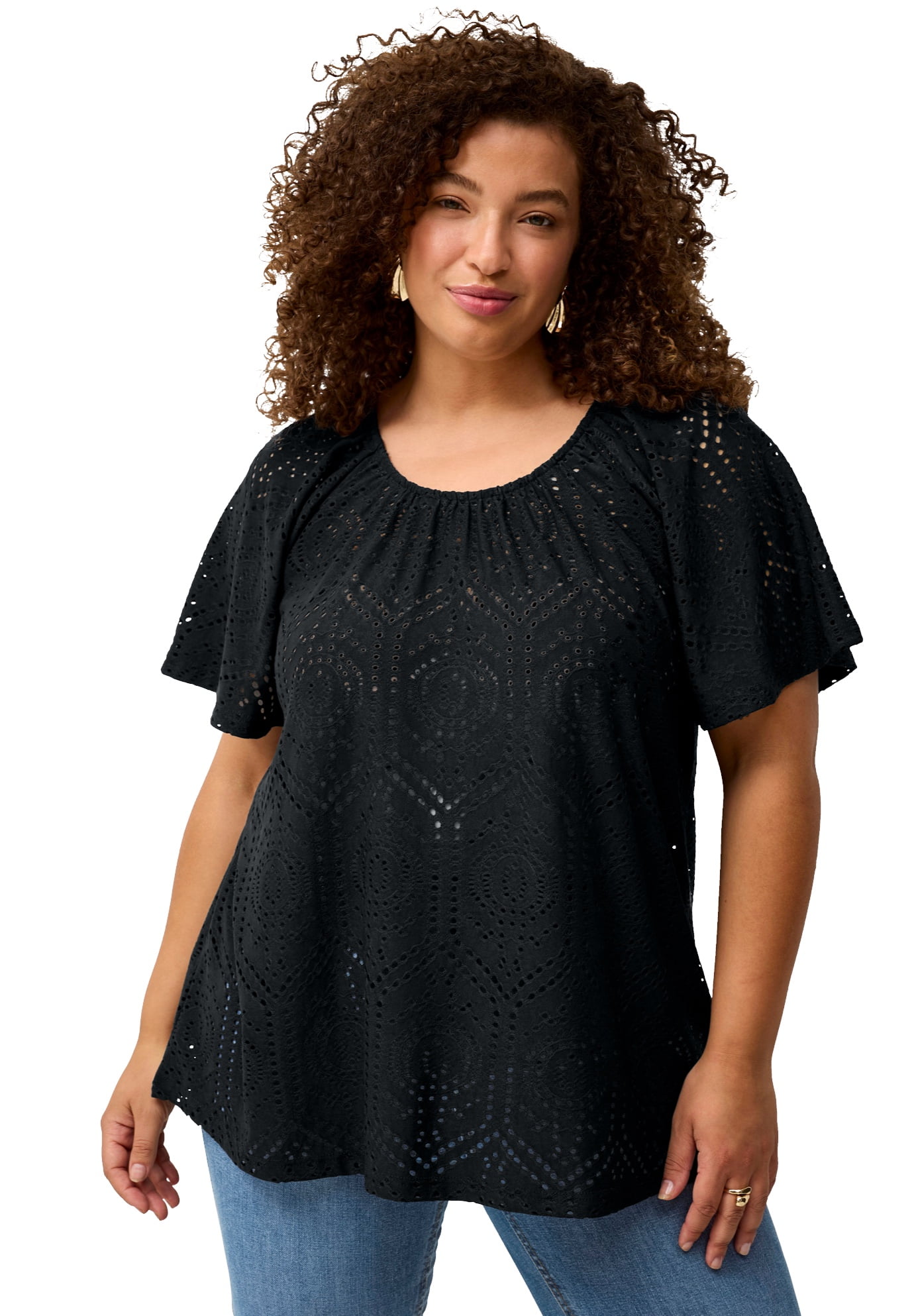 ellos Plus Size Flutter Sleeve Knit Eyelet Tunic - Walmart.com