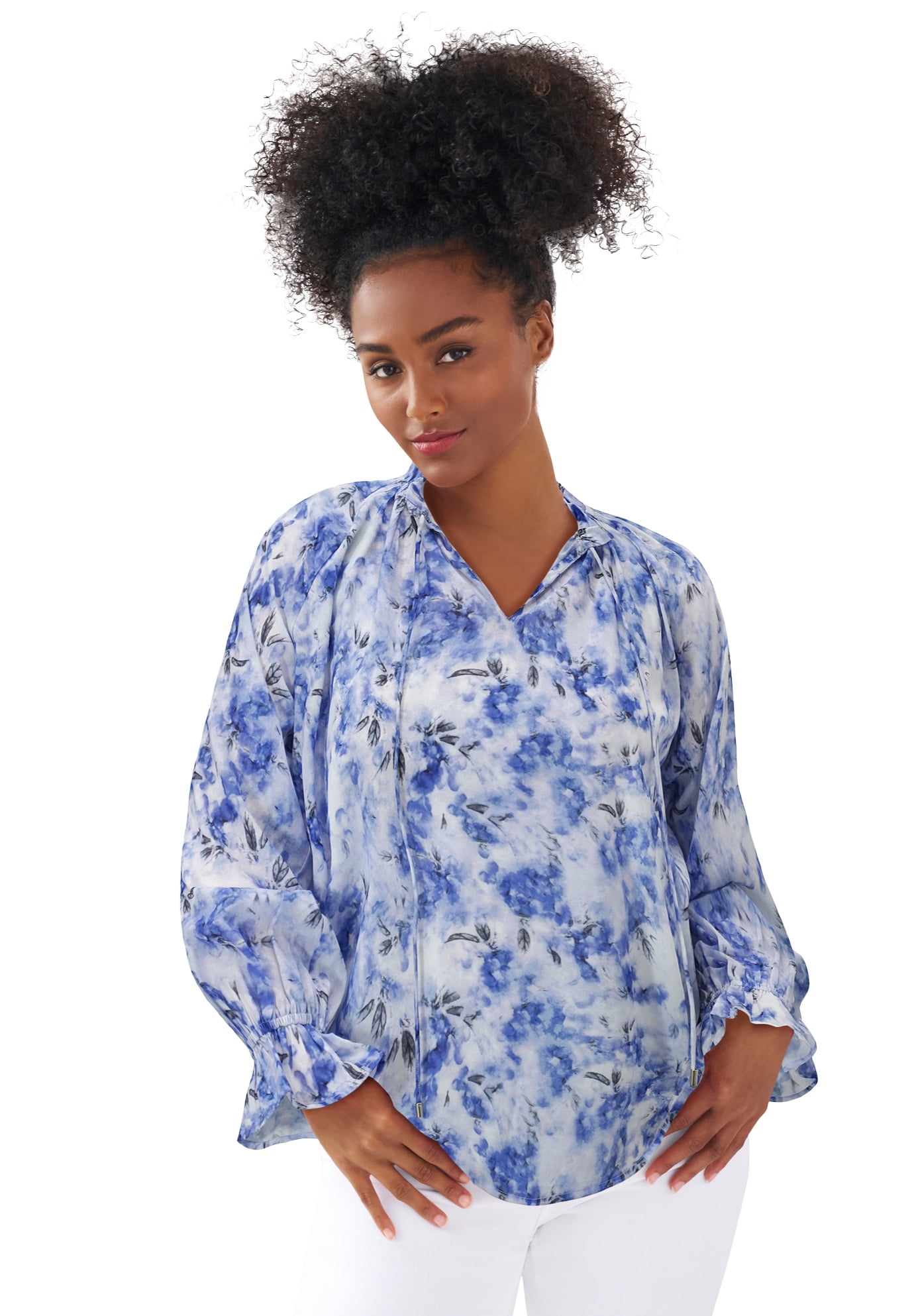 ellos Plus Size Keyhole Ruffle Trim Blouse - Walmart.com