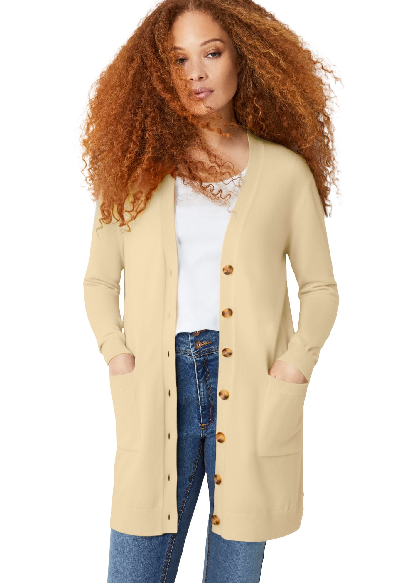 Ellos Plus Size Long Button Front Cardigan - Walmart.com