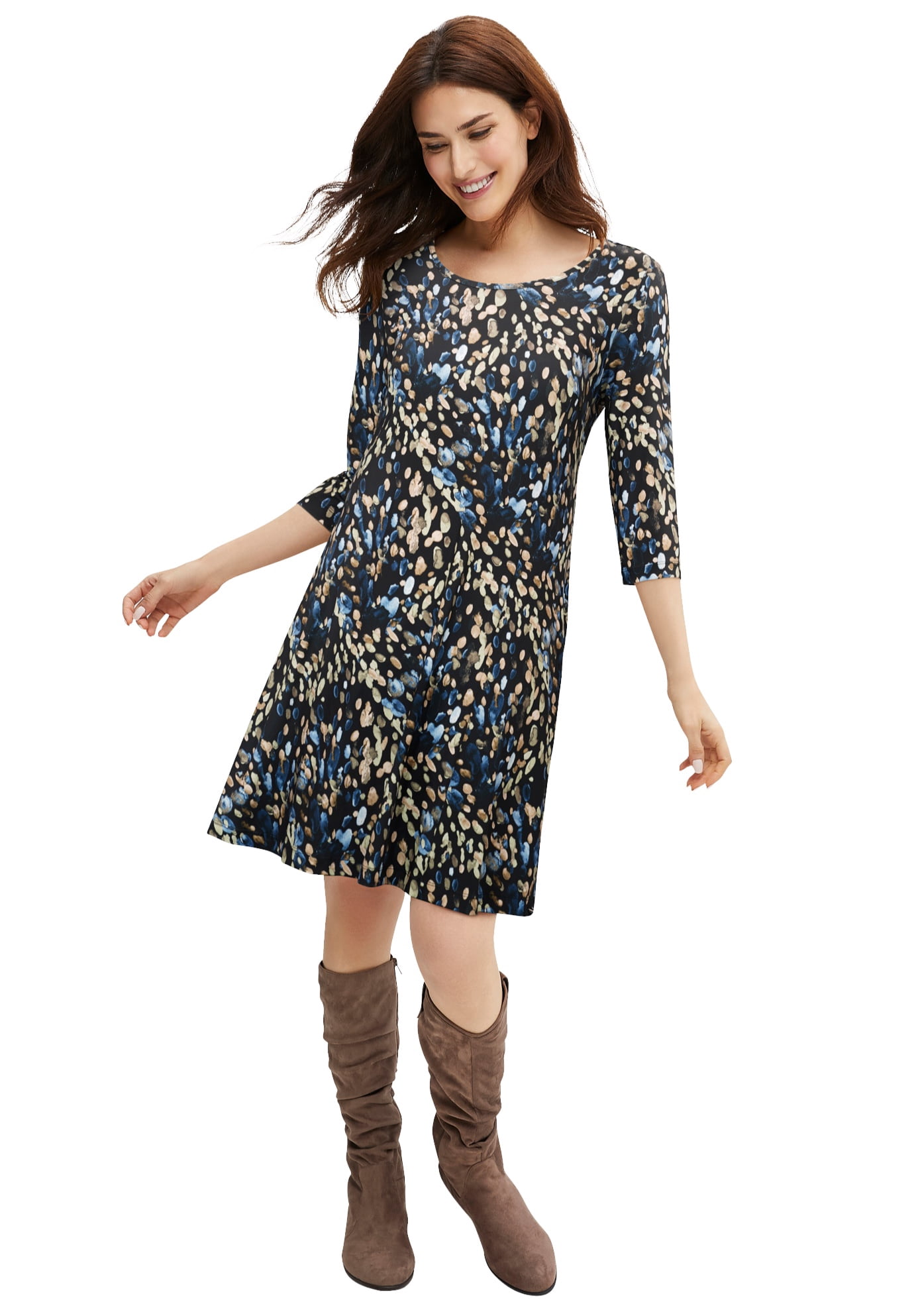 ellos Plus Size Madison Knit Three-Quarter Sleeve Dress - Walmart.com