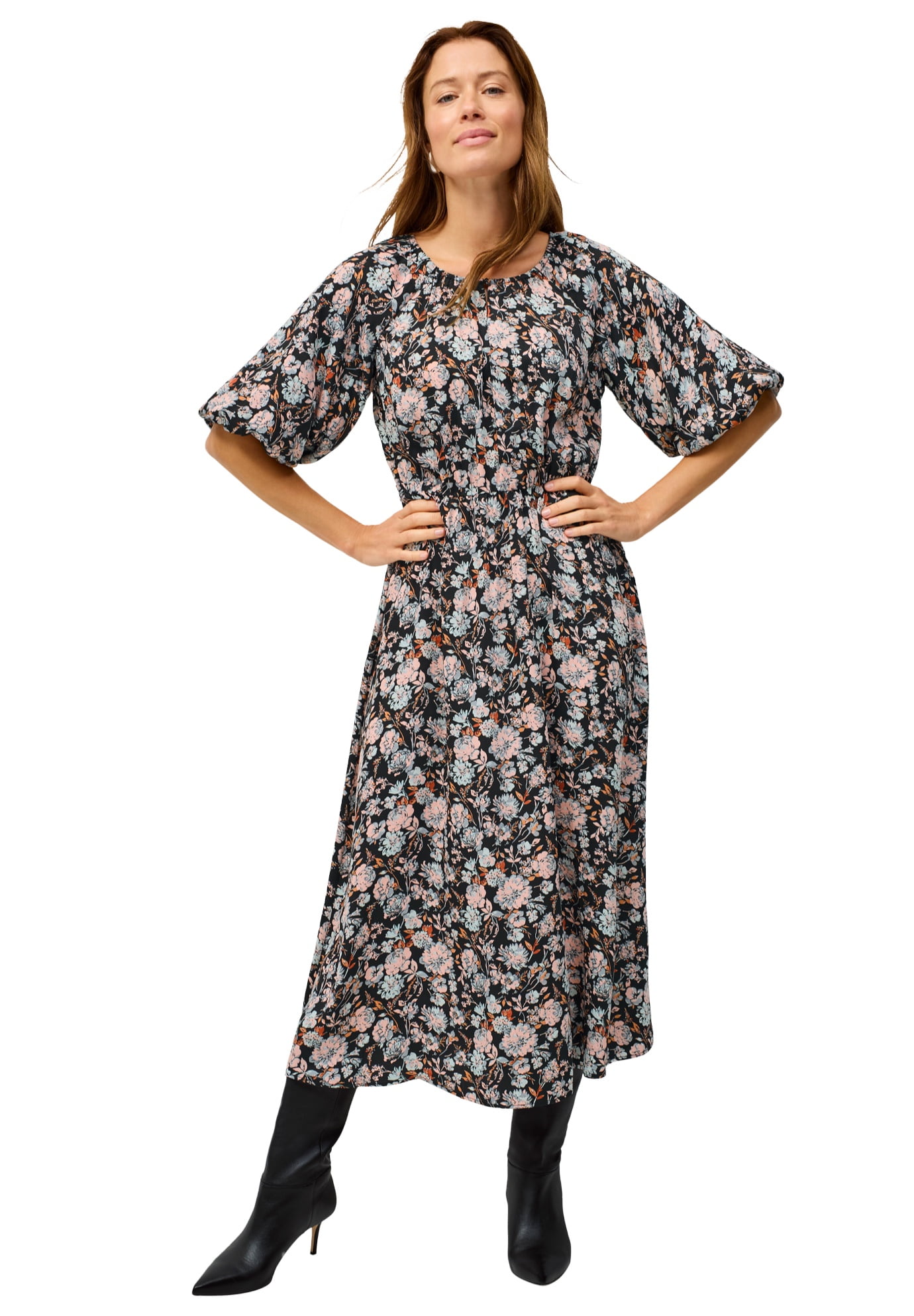 ellos Plus Size Satin Keyhole Empire Midi Dress - Walmart.com