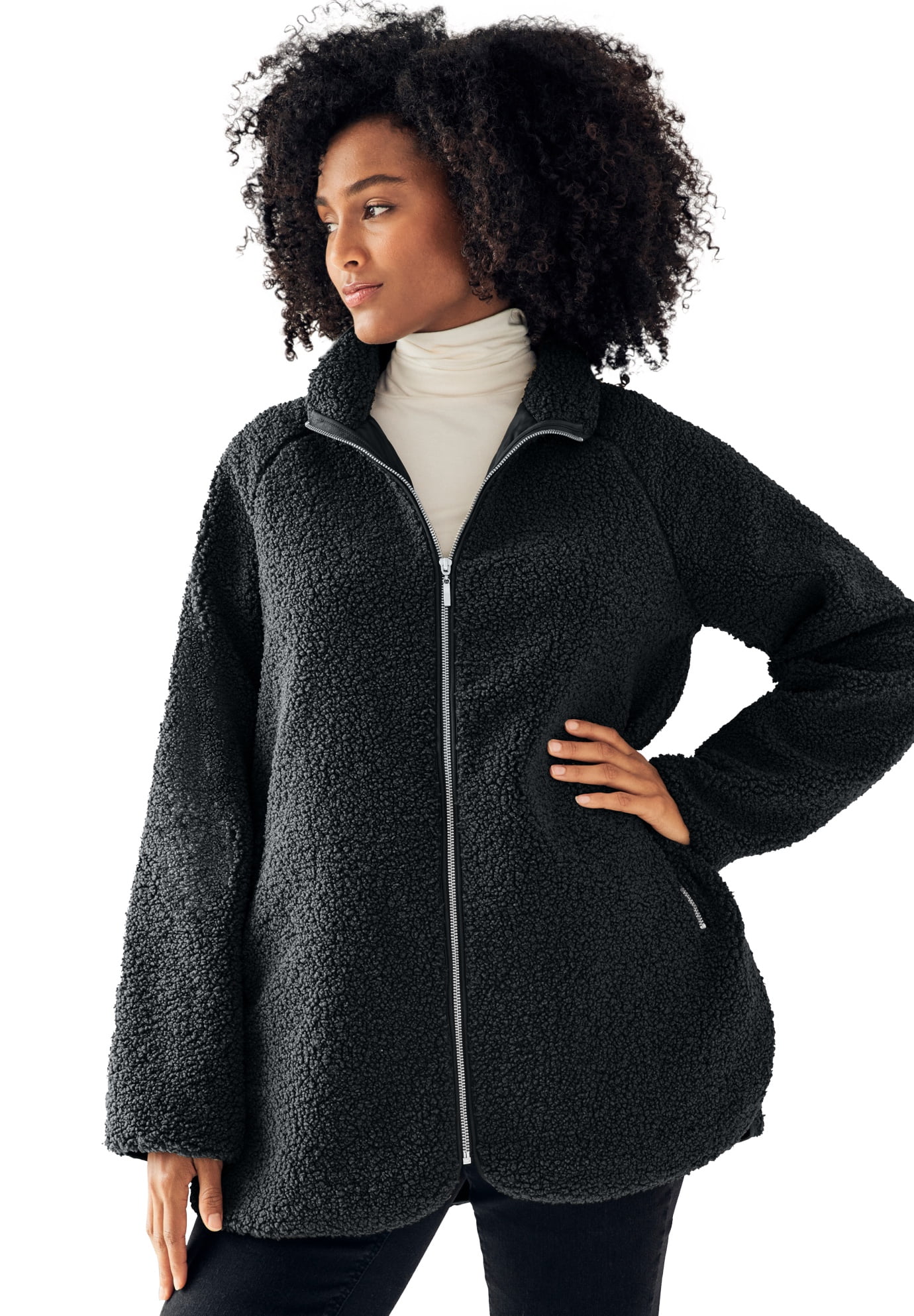 Ellos Plus Size Sherpa Zip-Front Jacket - Walmart.com