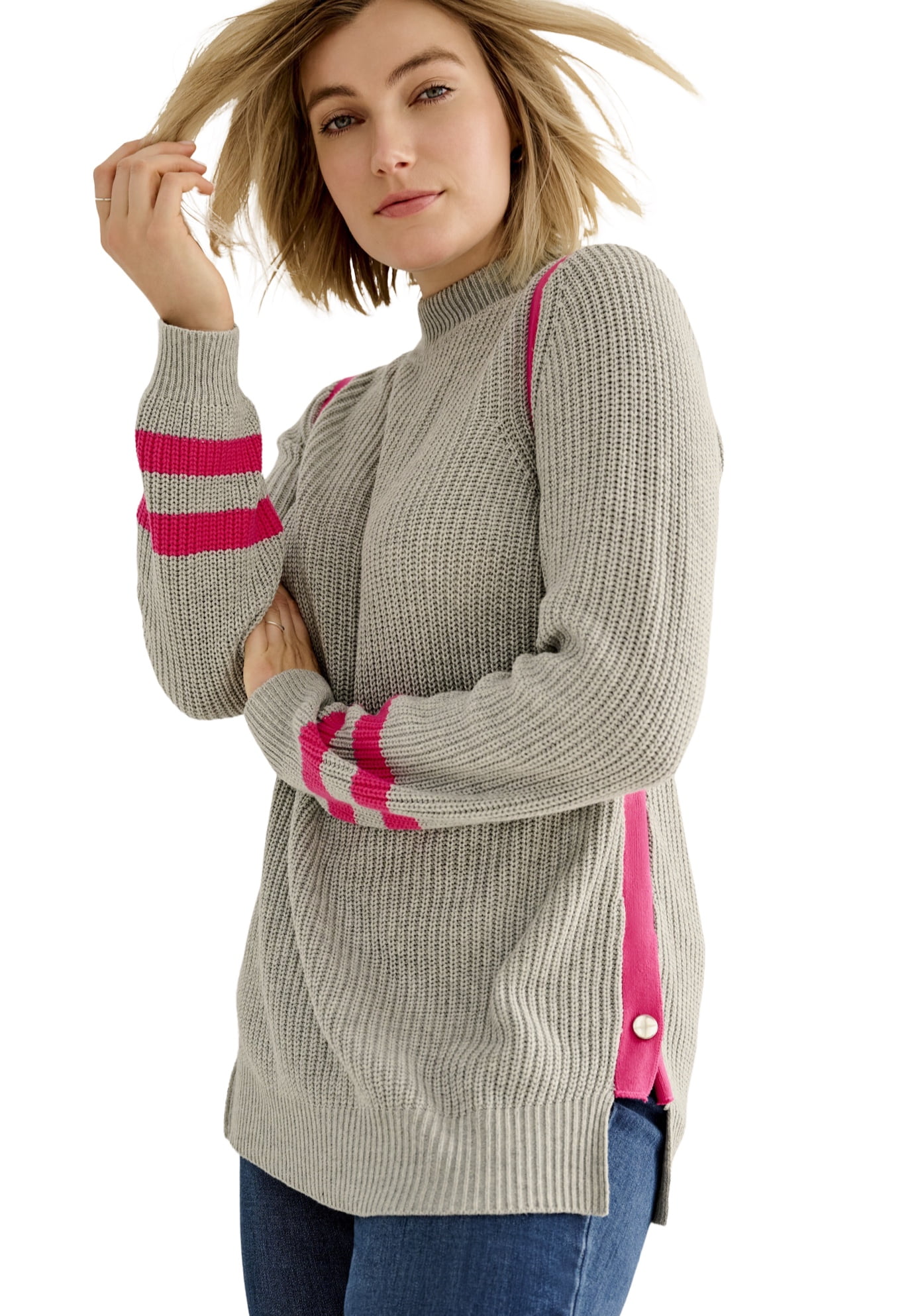 ellos Plus Size Side Stripe Mockneck Sweater - Walmart.com