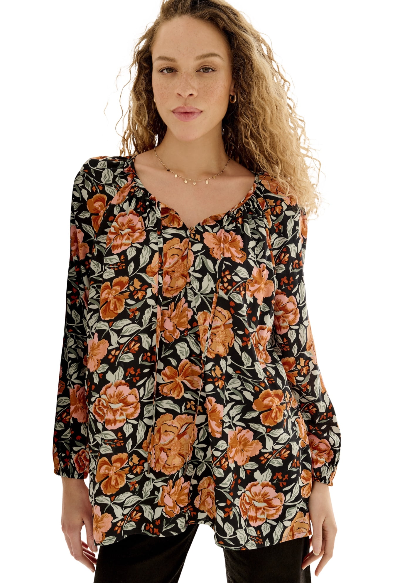 ellos Plus Size Tie Neck Peasant Tunic - Walmart.com