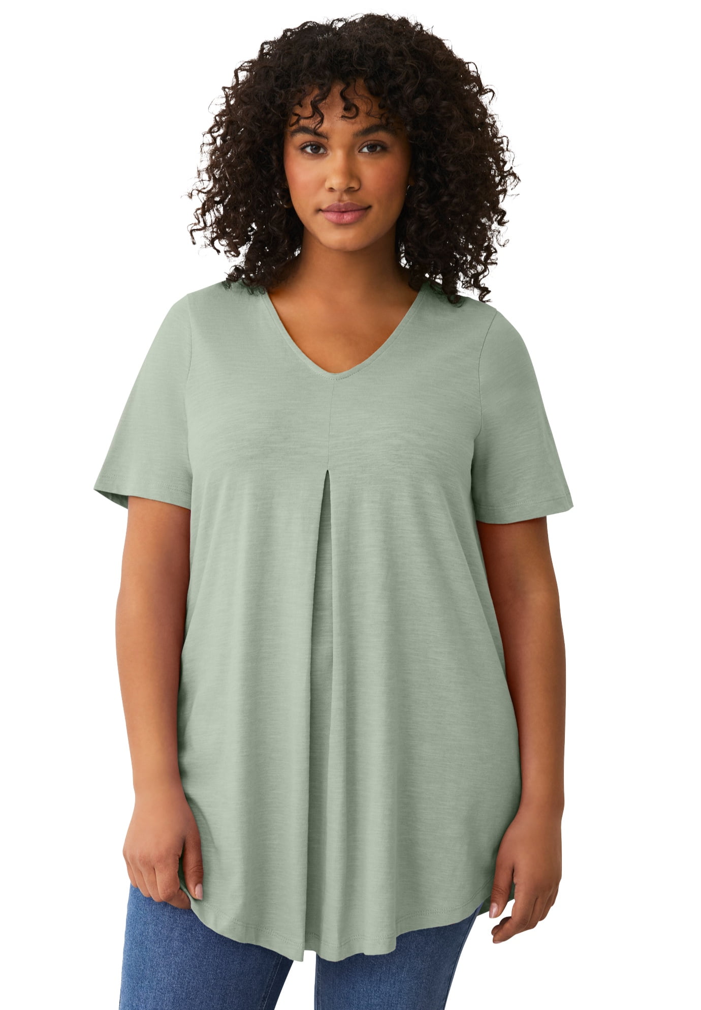 ellos Plus Size V-Neck Inverted Pleat Tunic With Curved Hem - Walmart.com