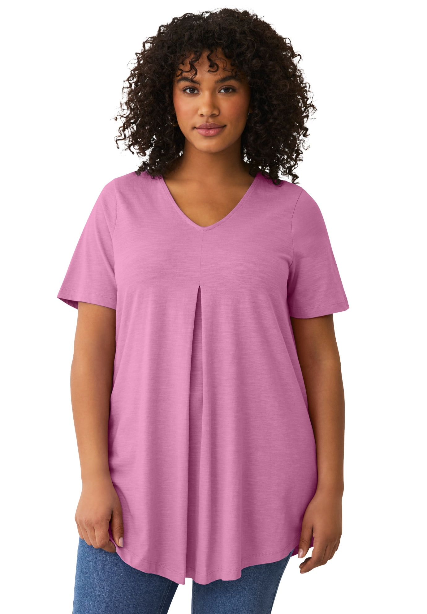 ellos Plus Size V-Neck Inverted Pleat Tunic With Curved Hem - Walmart.com