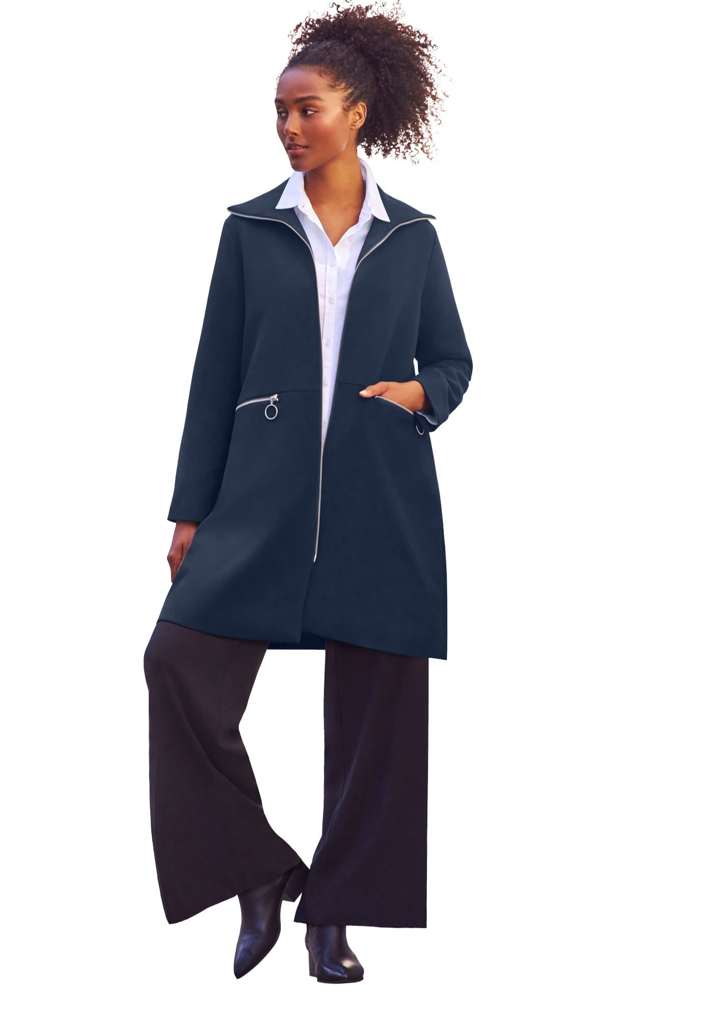 ellos Plus Size Zip-Front A-Line Coat With Back Inverted Pleat ...