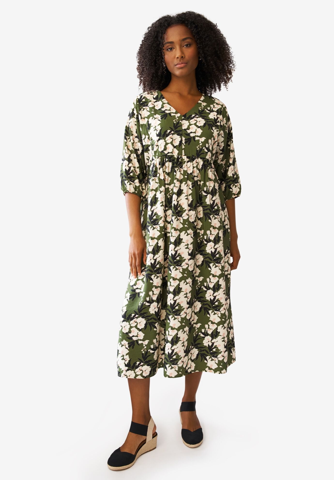 ellos Women's Plus Size Blouson Sleeve Empire Midi Dress - Walmart.com