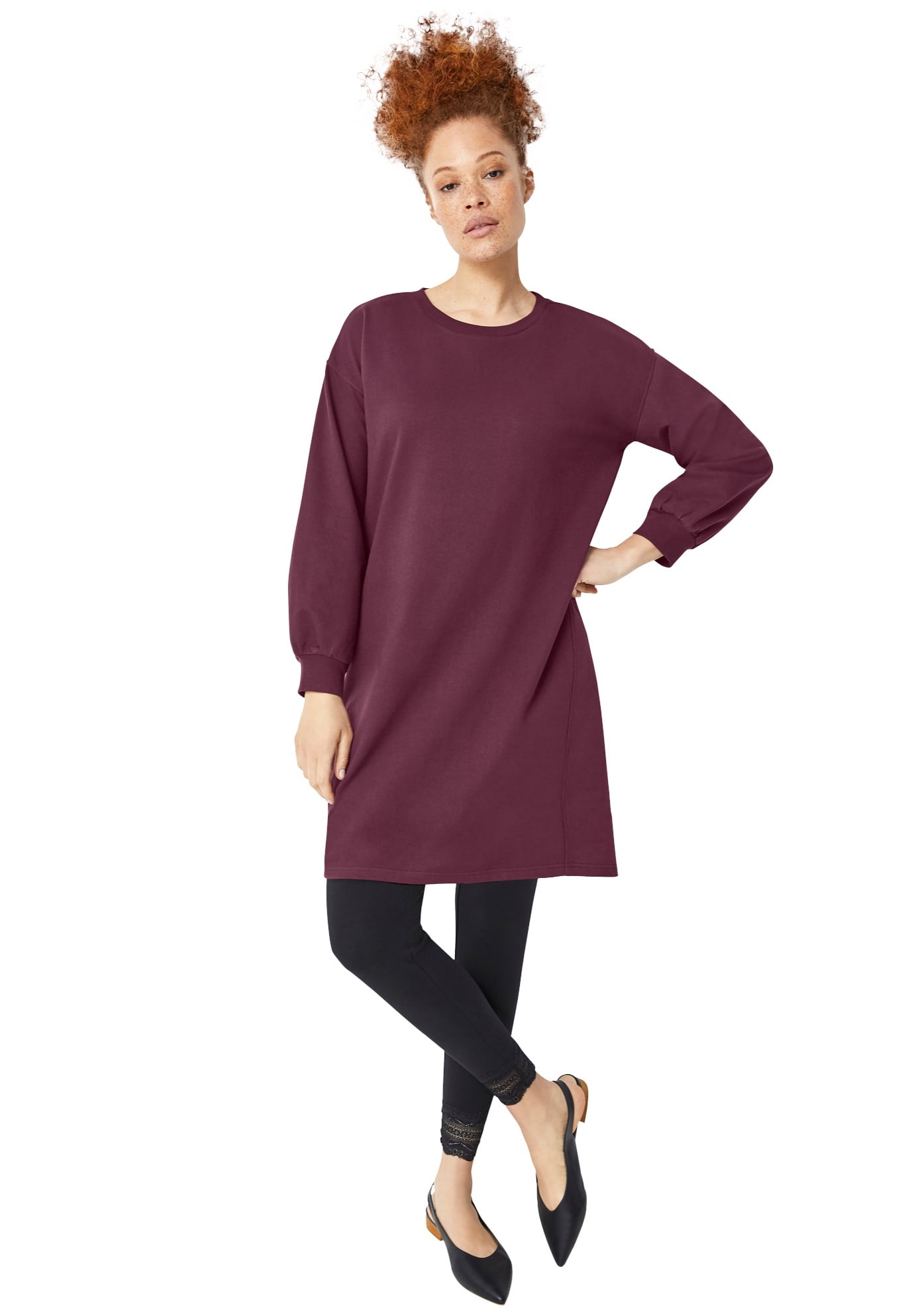 ellos Women's Plus Size French Terry Blouson Sleeve Sweatshirt Tunic ...