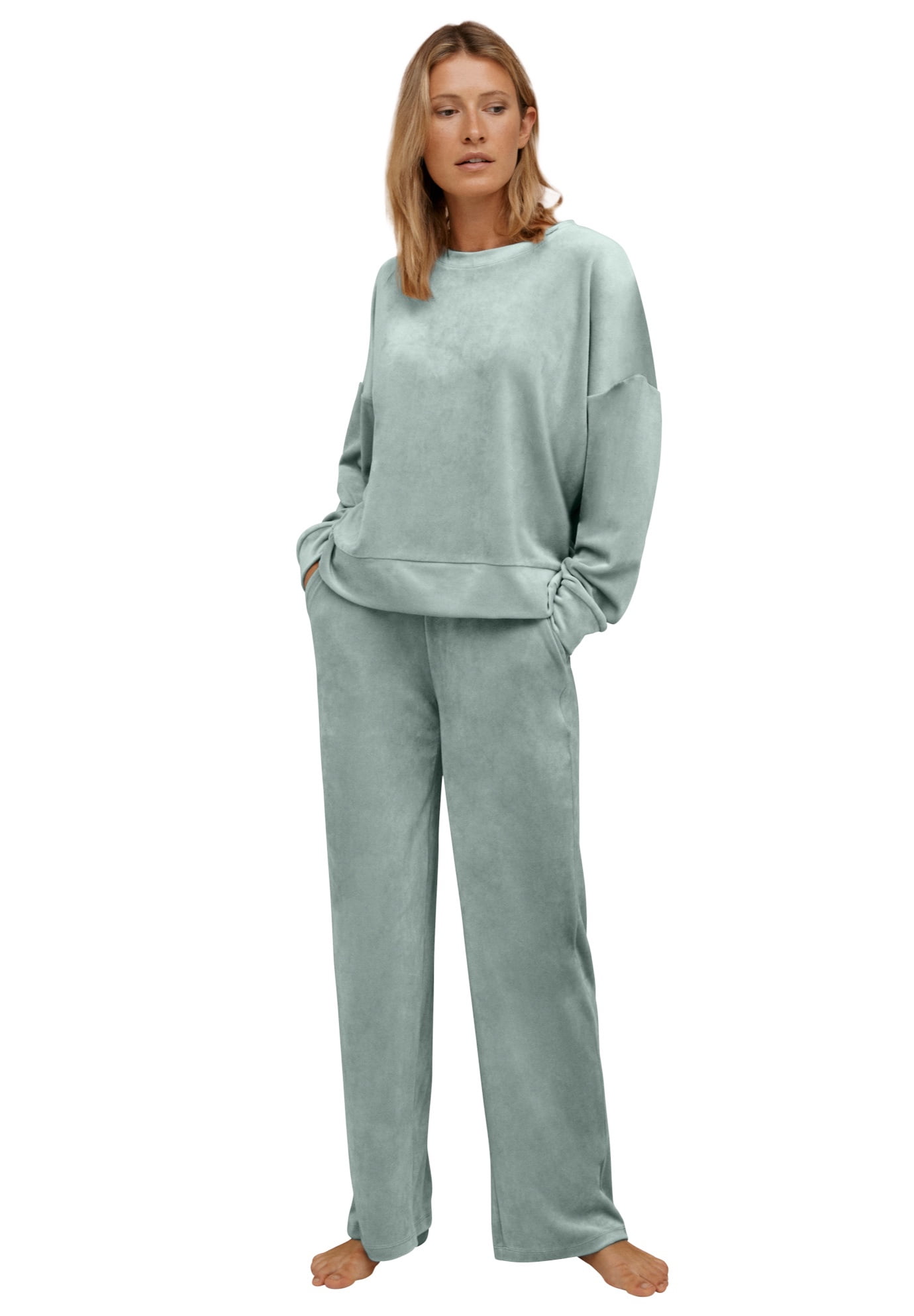ellos Women's Plus Size Boxy Velour Lounge Sweatshirt - 30/32, Grey ...