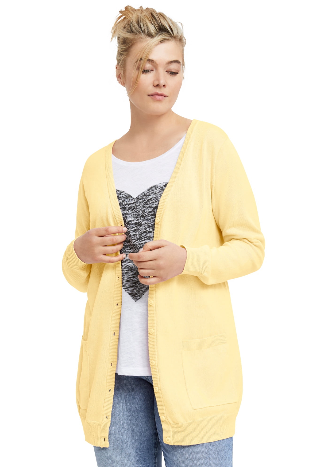ellos Women's Plus Size Boyfriend Cardigan - 2X, Butter - Walmart.com