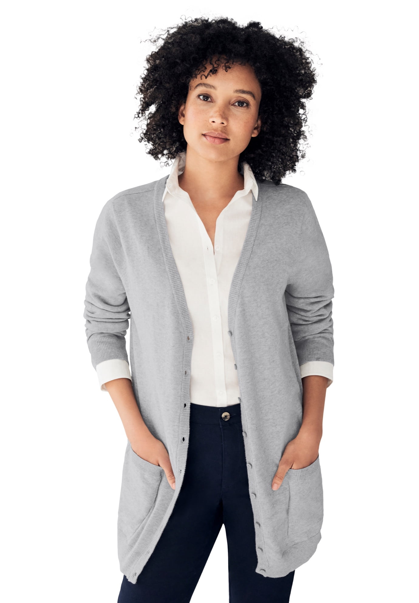 ellos Women's Plus Size Boyfriend Cardigan - 6X, Heather Grey - Walmart.com