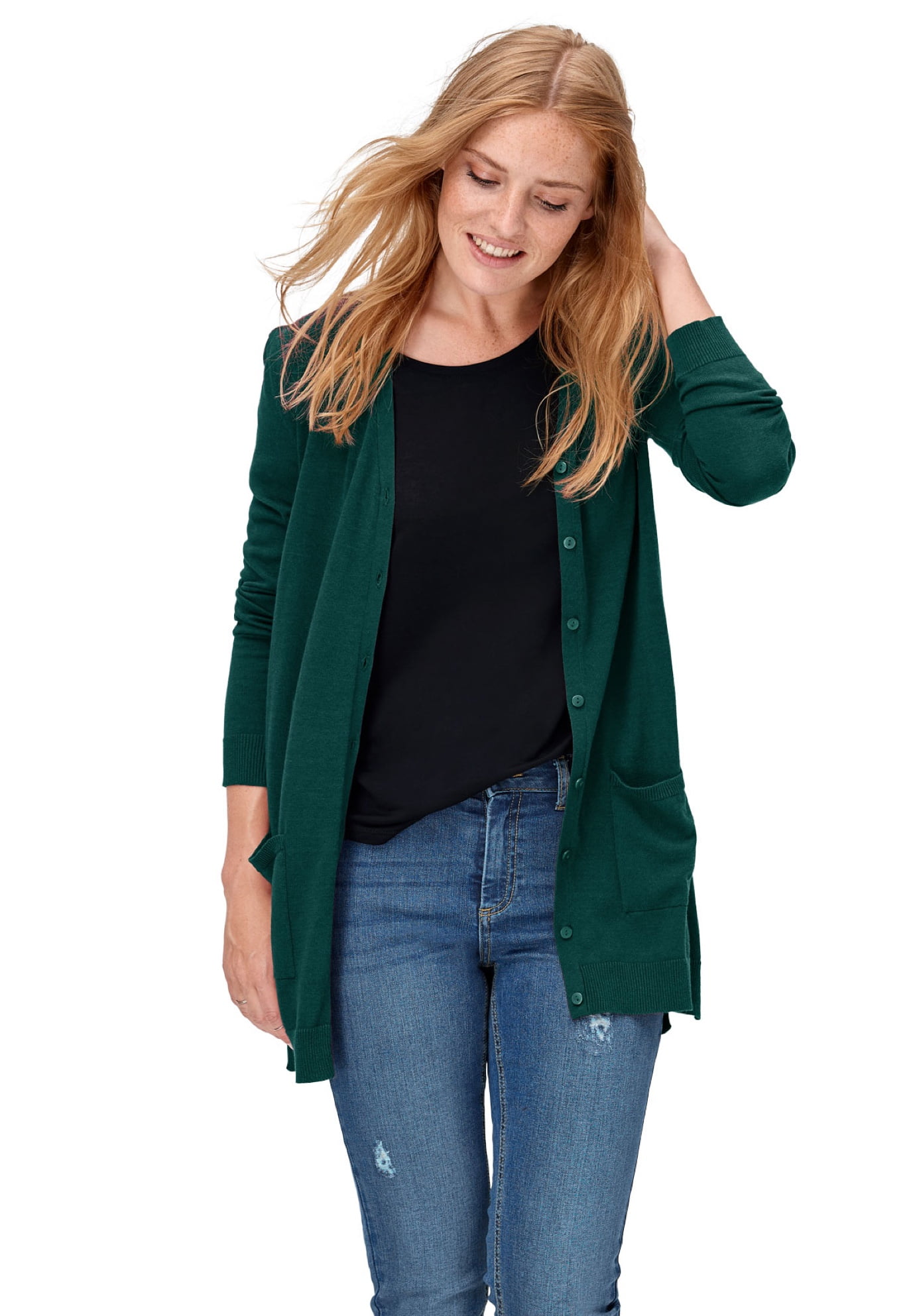 ellos Women's Plus Size Boyfriend Cardigan - L, Emerald Green - Walmart.com