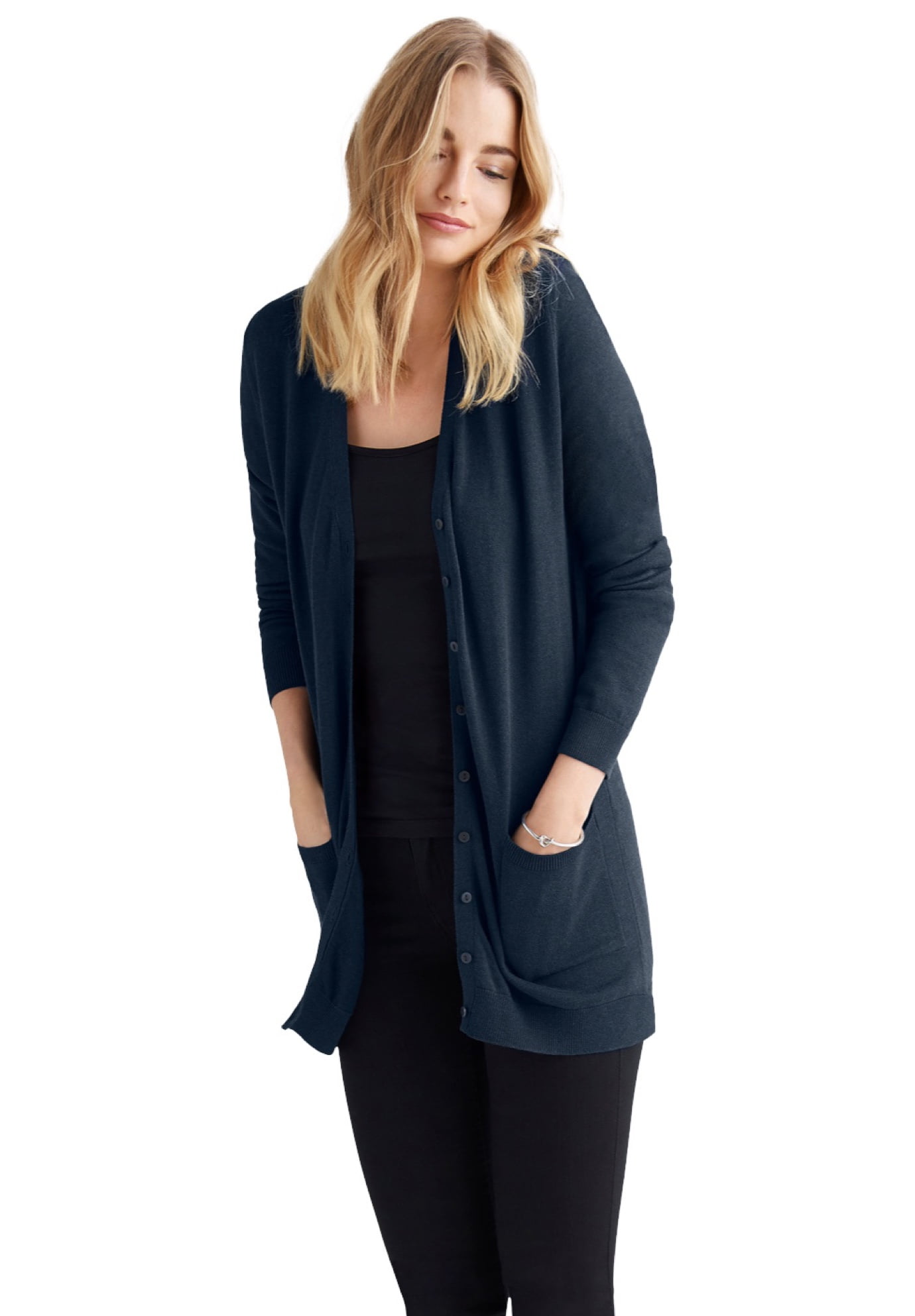 ellos Women's Plus Size Boyfriend Cardigan - L, Navy - Walmart.com