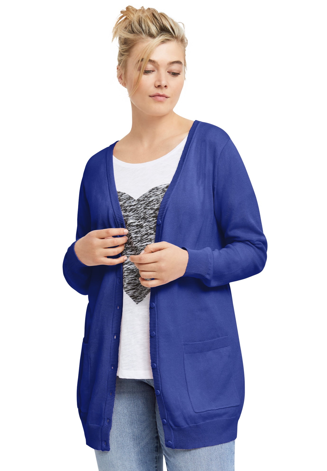 ellos Women's Plus Size Boyfriend Cardigan - S, Blueberry - Walmart.com