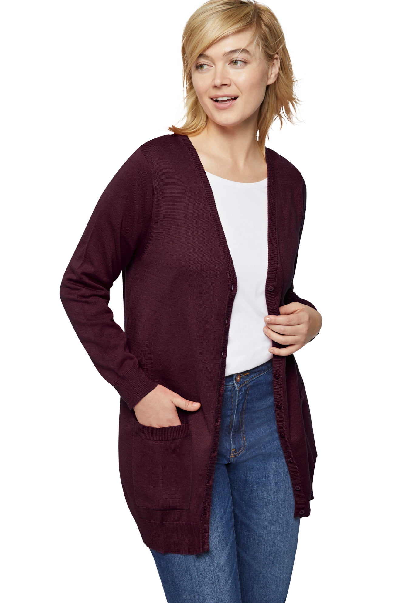 ellos Women's Plus Size Boyfriend Cardigan - S, Midnight Berry ...