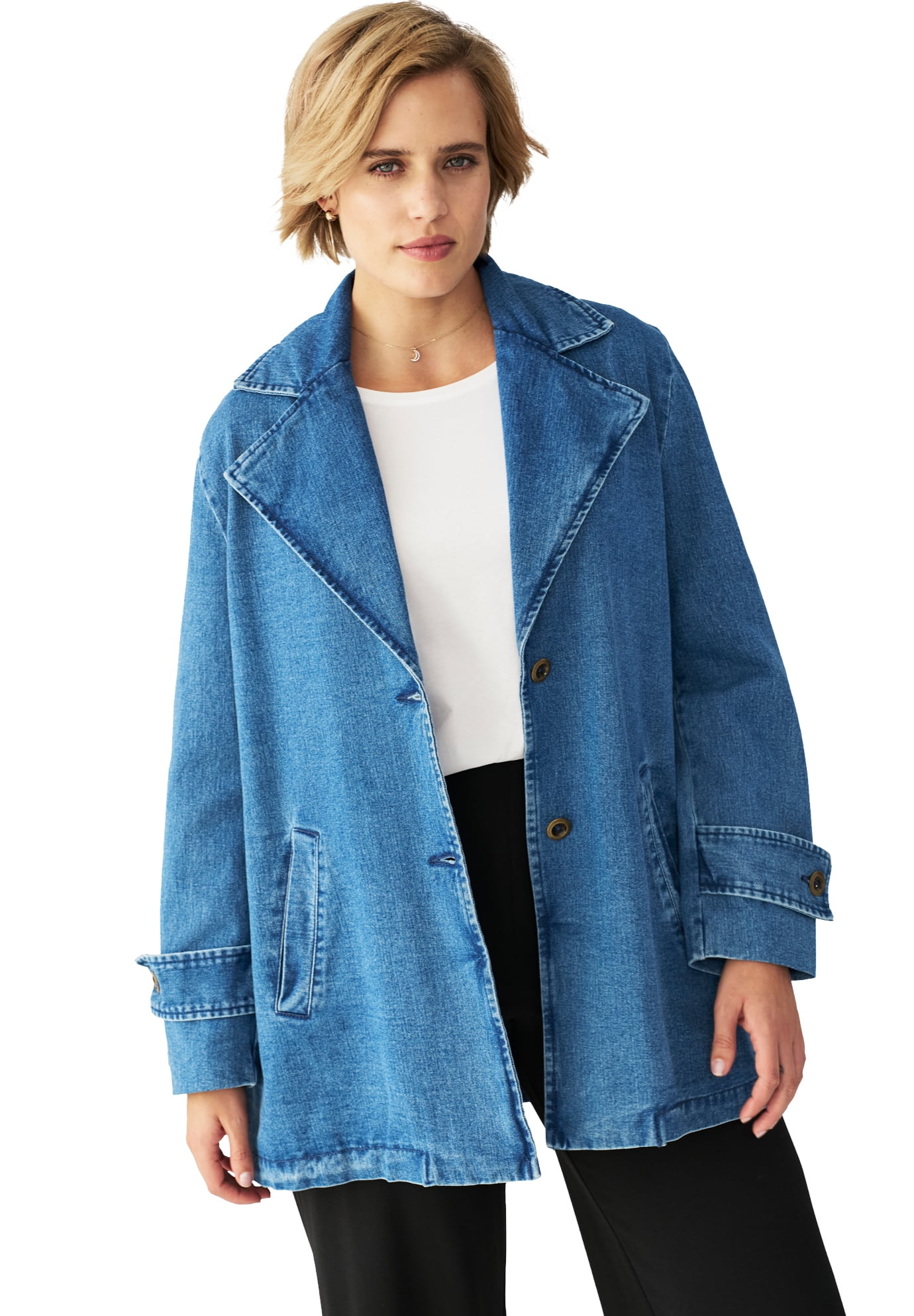 ellos Women's Plus Size Button Front Denim A-Line Jacket - Walmart.com