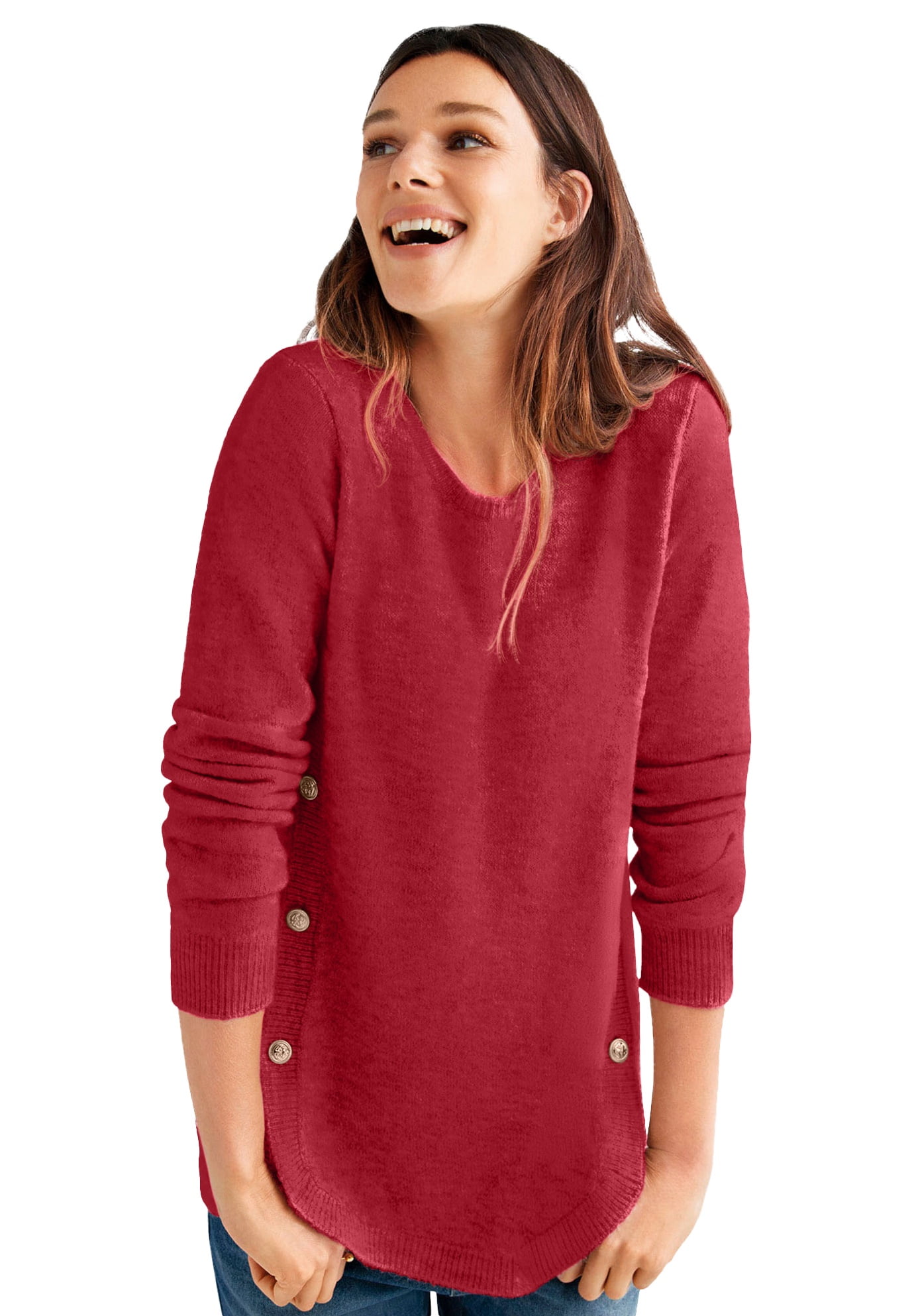 ellos Women's Plus Size Button Trim Pullover Sweater - Walmart.com