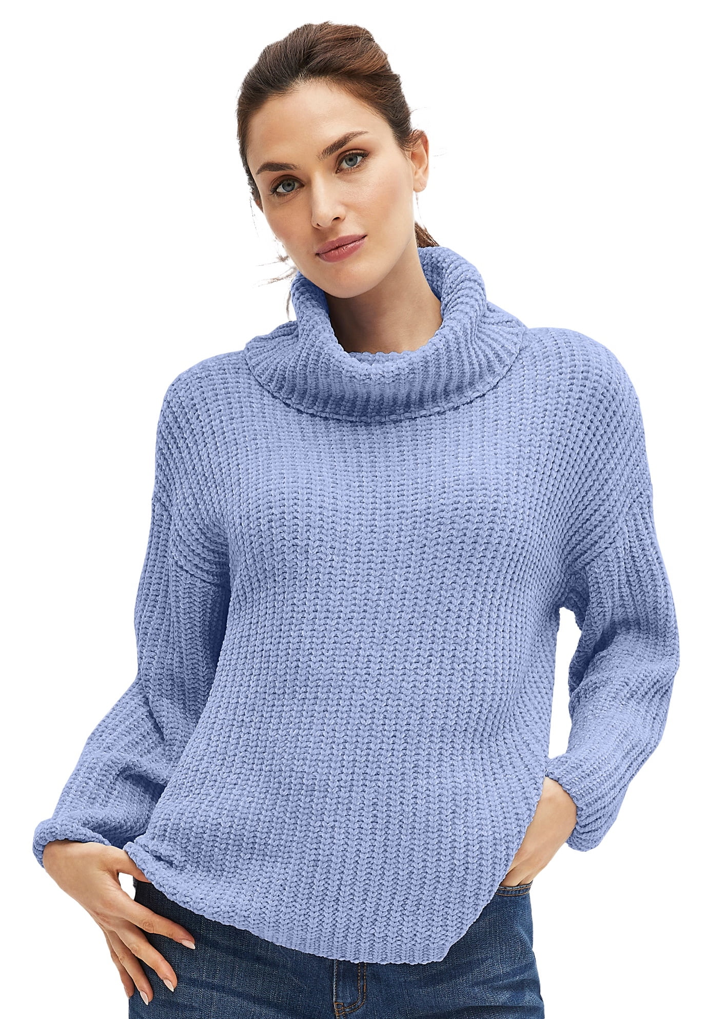 ellos Women's Plus Size Chenille Turtleneck Sweater - 34/36, Periwinkle ...
