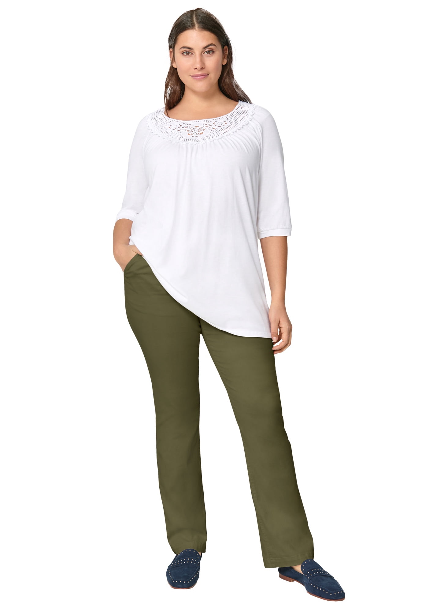 ellos Women's Plus Size Classic Stretch Chino - 30, Dark Basil ...