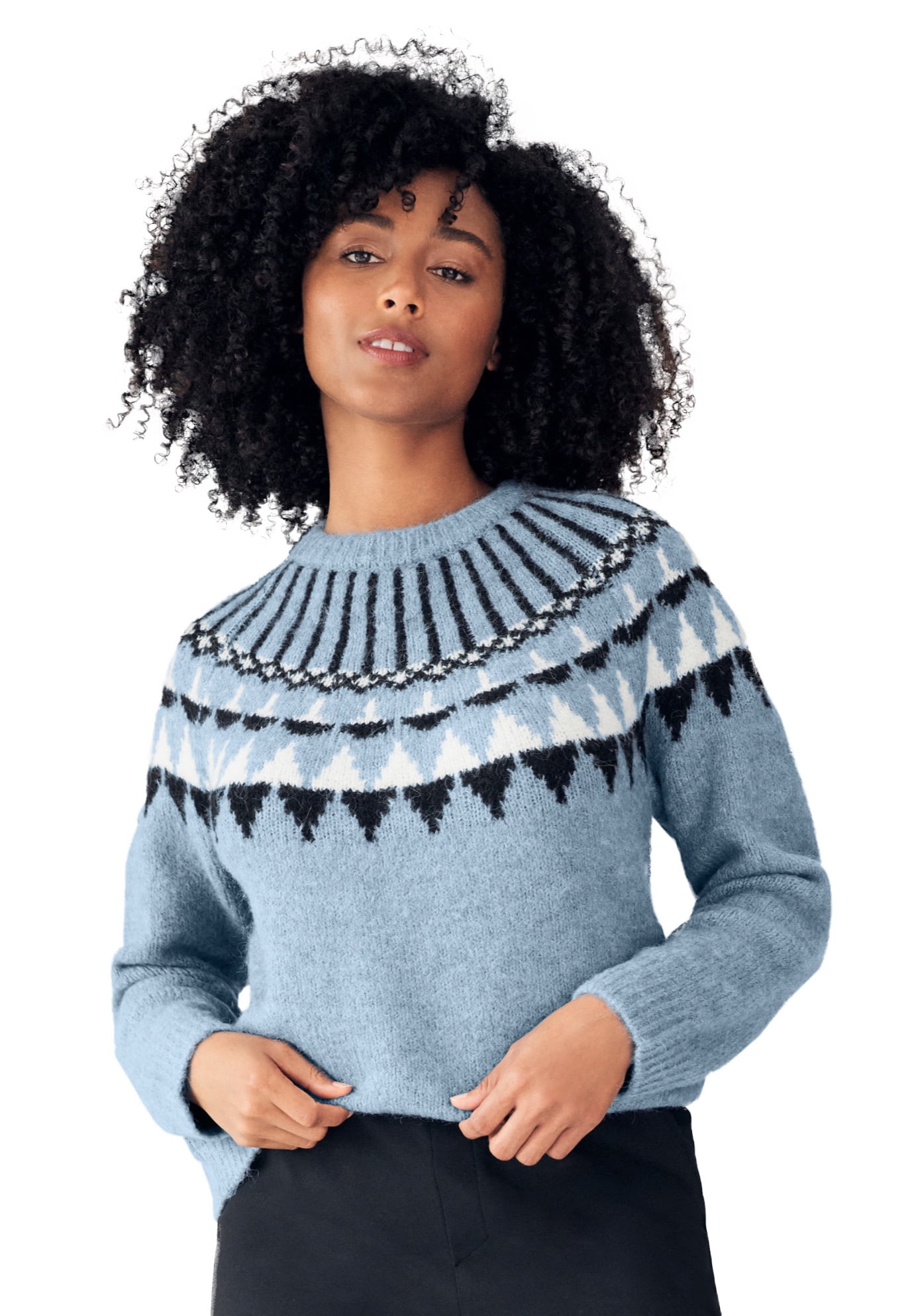 ellos Women's Plus Size Crewneck Fair Isle Pullover Sweater - 22/24, Blue Fog Fair Isle ...