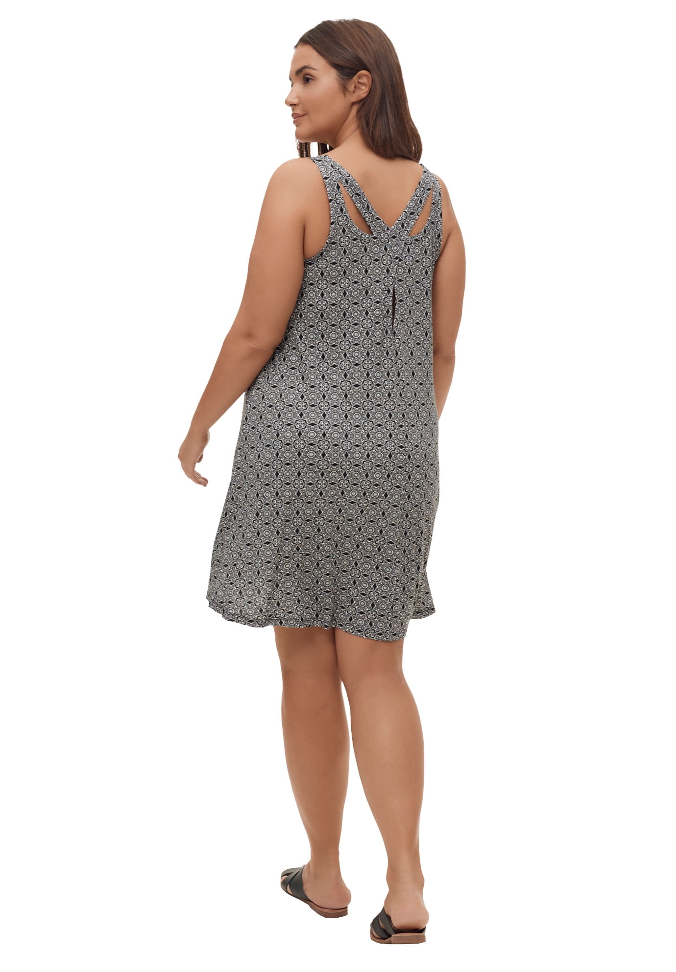 ellos Women's Plus Size Crossover Back Tank Dress - 18/20, Black White ...