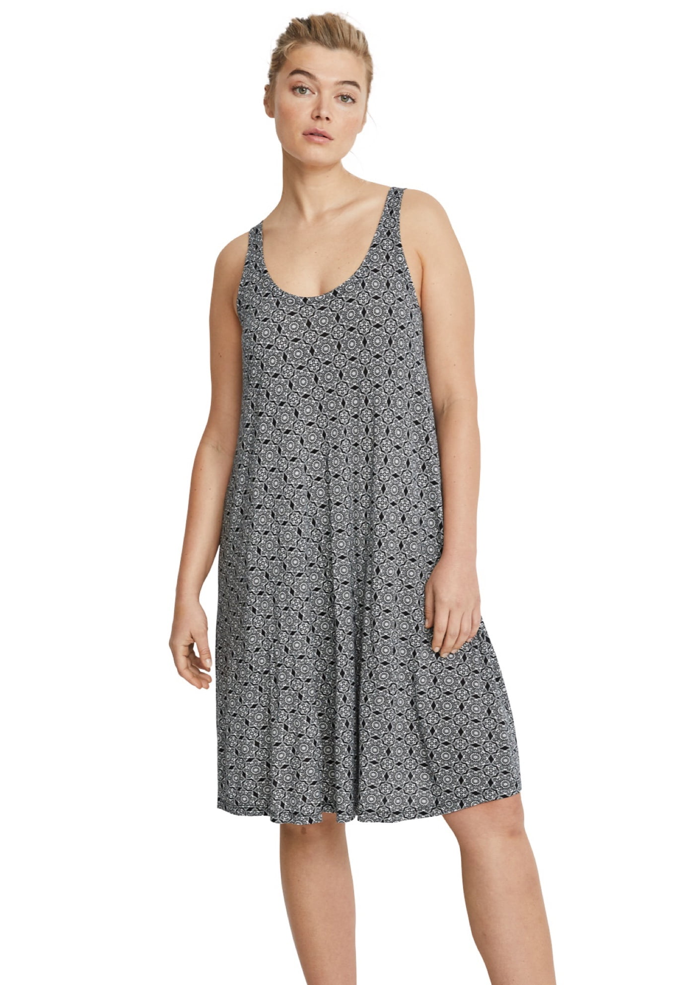 ellos Women's Plus Size Crossover Back Tank Dress - 26/28, Black White ...