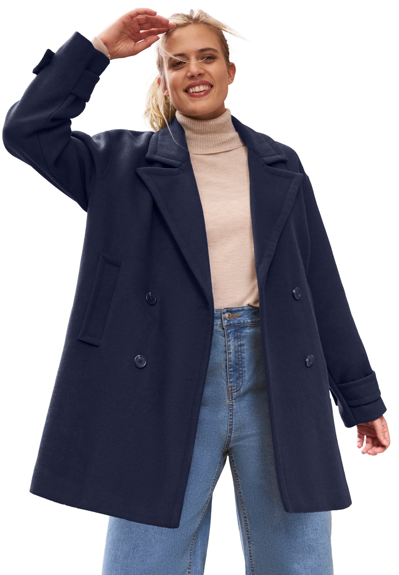 ellos Women's Plus Size Double Breasted Peacoat - Walmart.com