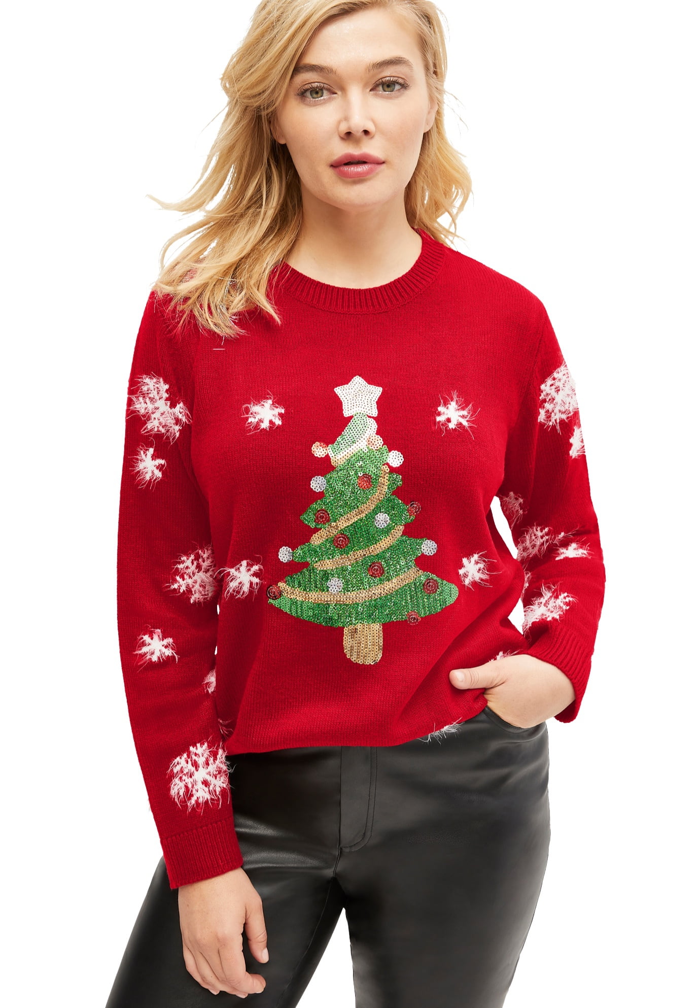 ellos Women's Plus Size Embellished Holiday Pullover Sweater - 10/12 ...