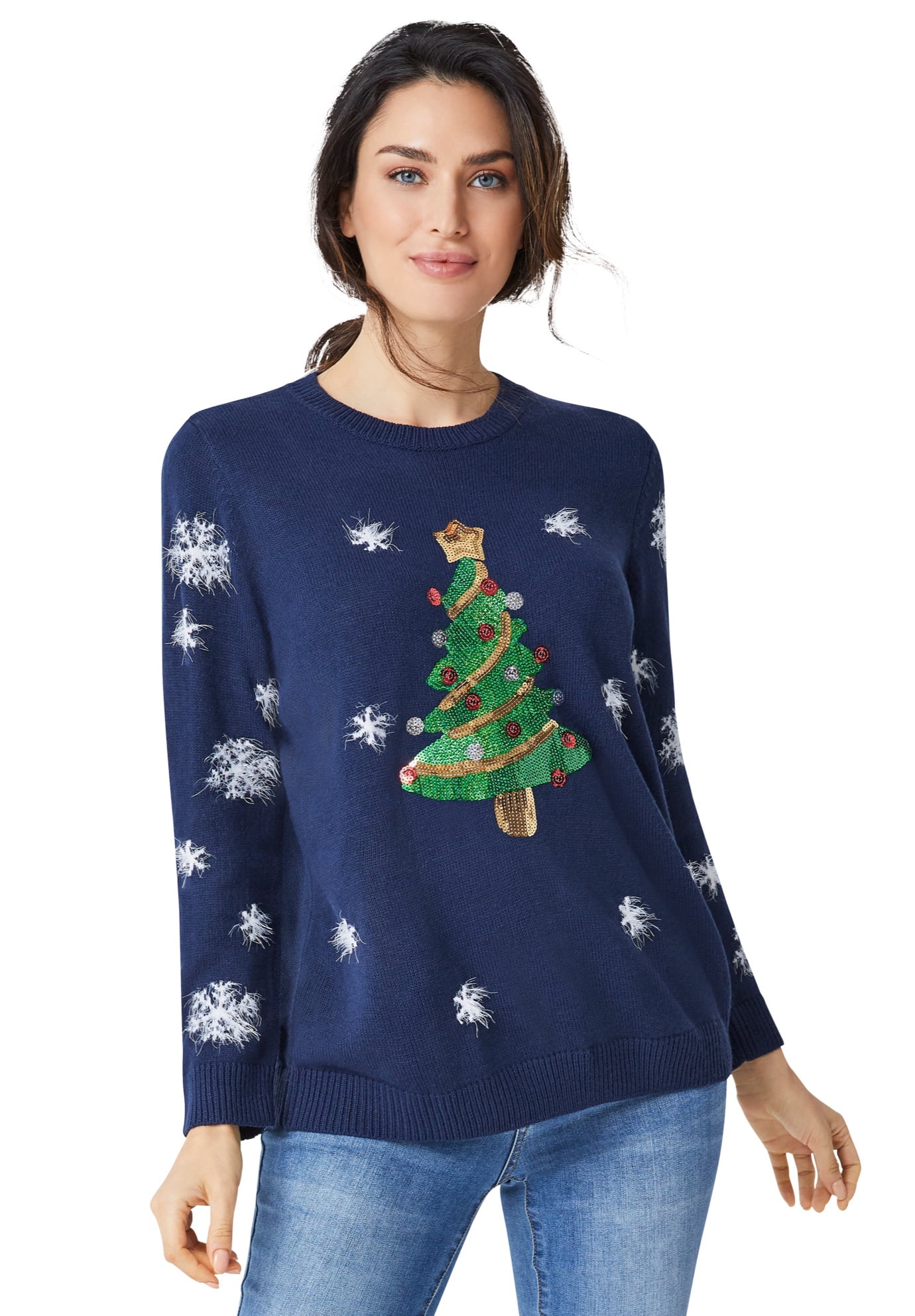 ellos Women's Plus Size Embellished Holiday Pullover Sweater - 22/24 ...