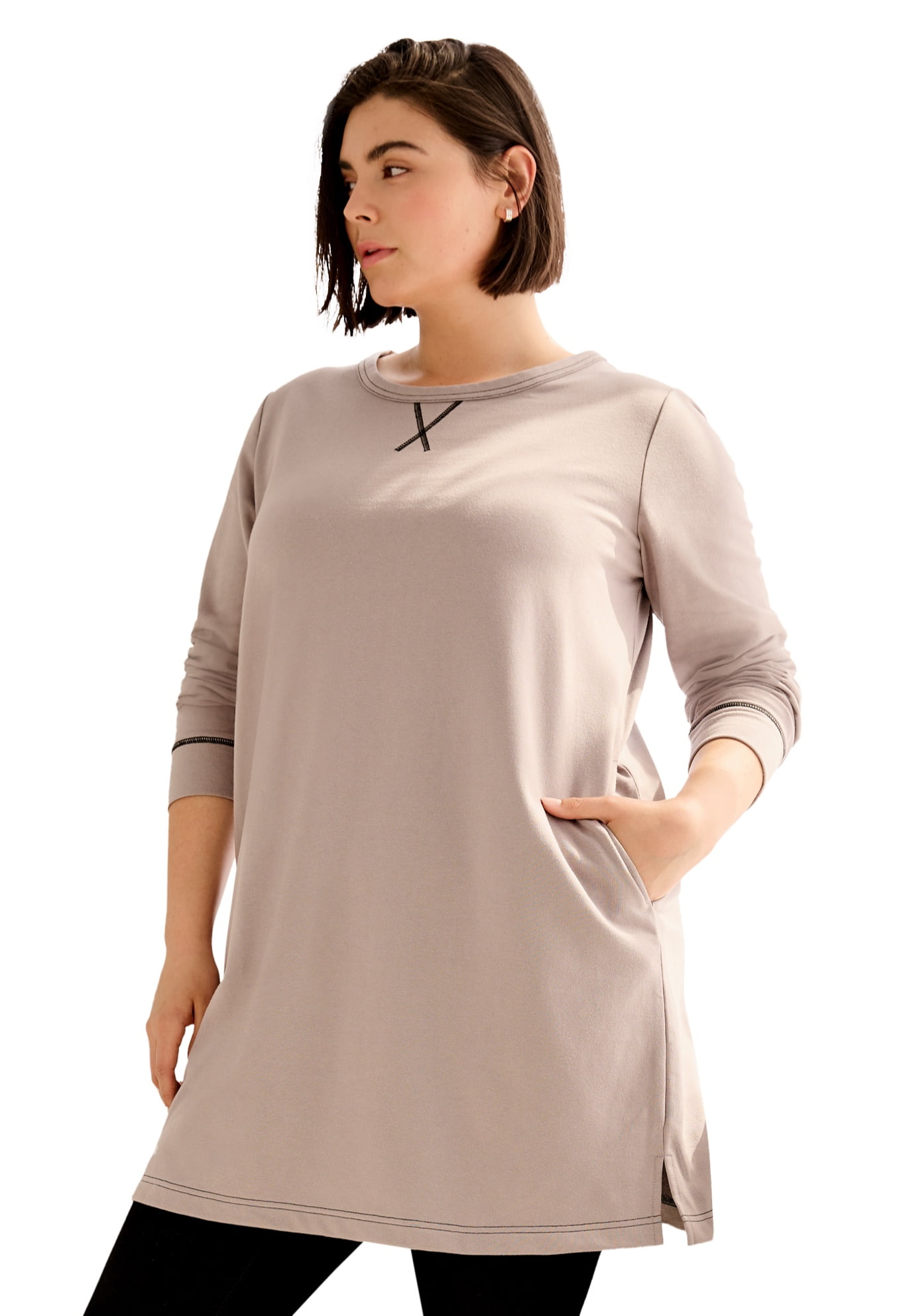 ellos Women's Plus Size French Terry Tunic Dress - Walmart.com