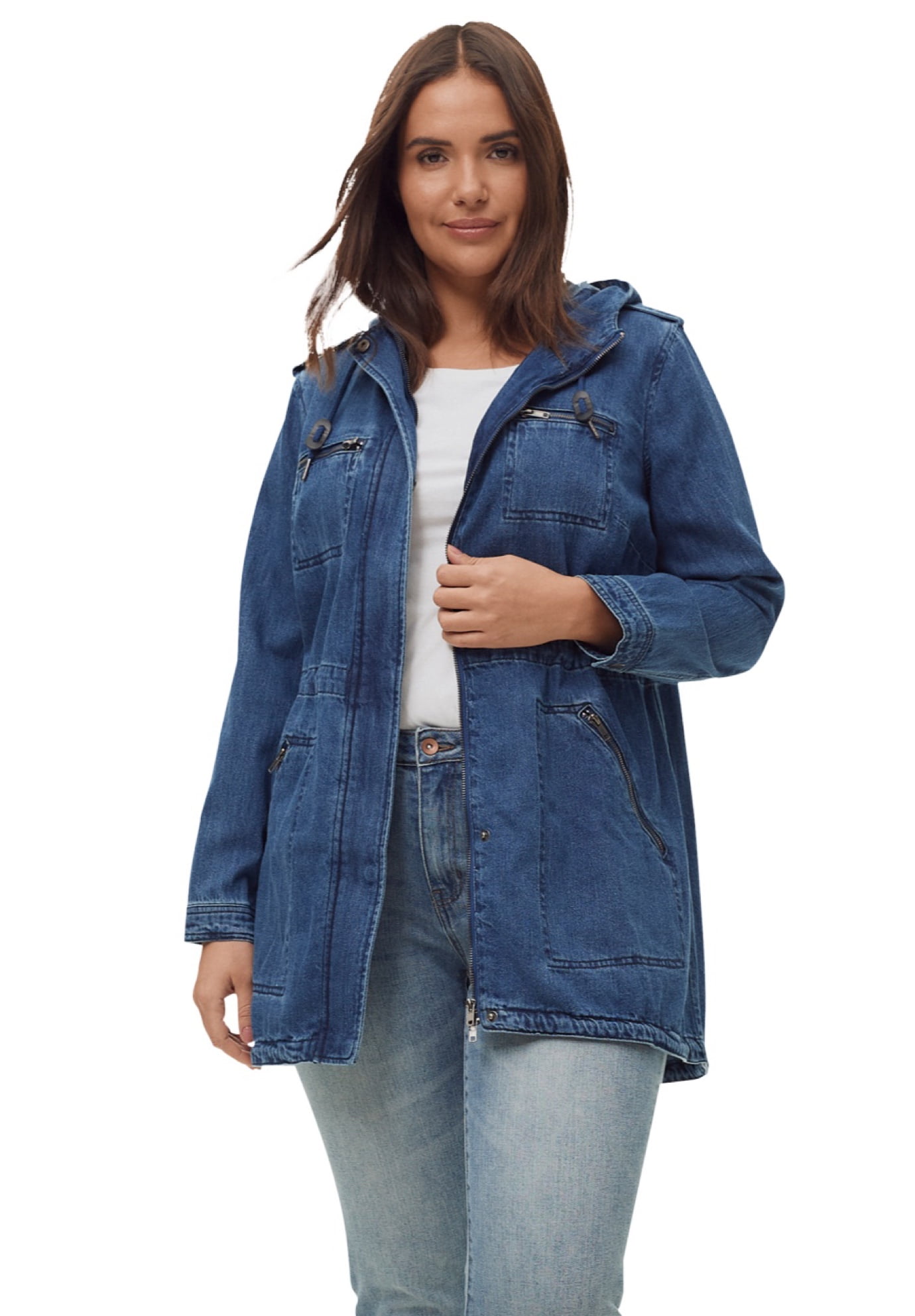 ellos Women's Plus Size Hooded Anorak Denim Jacket - Walmart.com